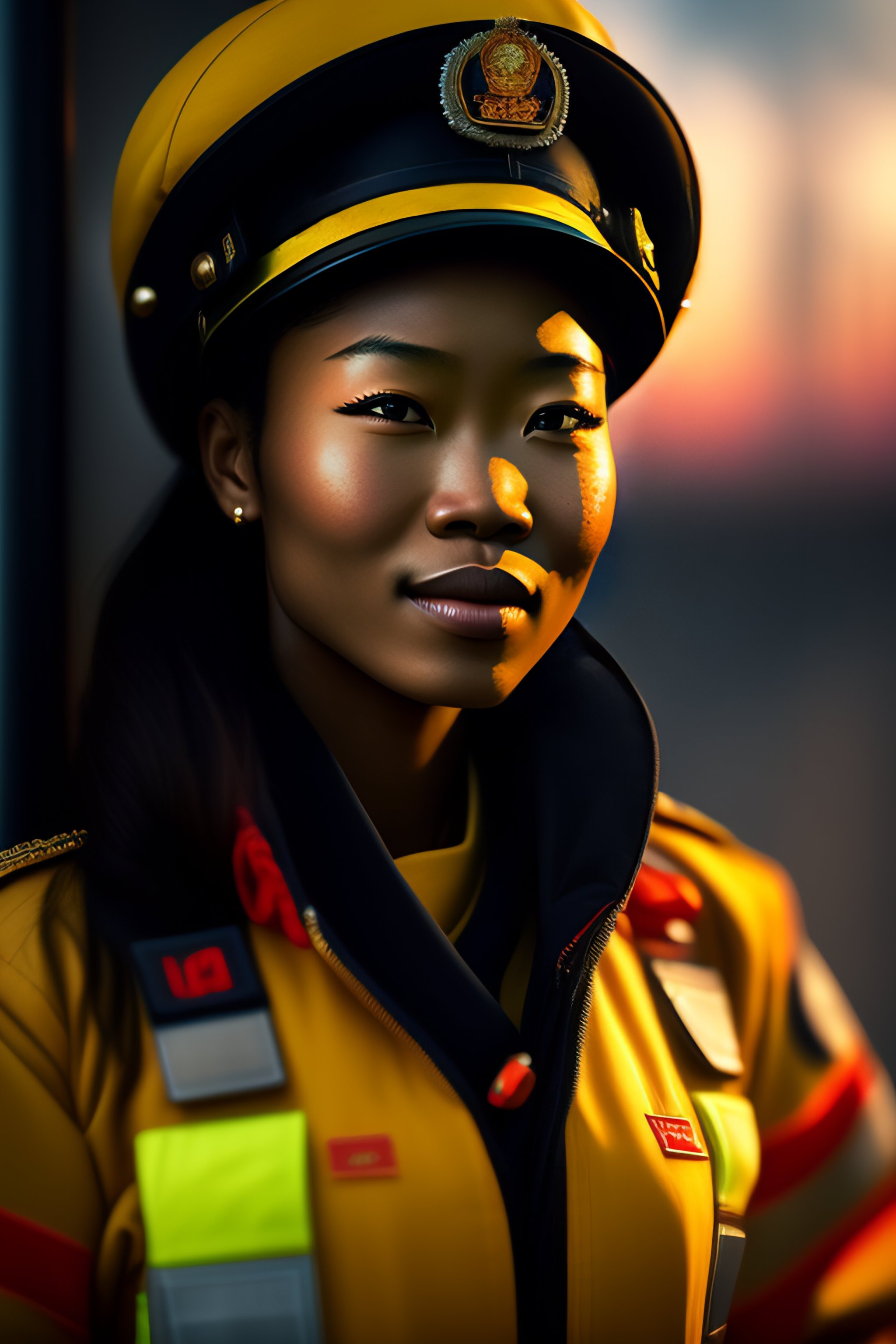 Lexica - A black chinese girl firefighter
