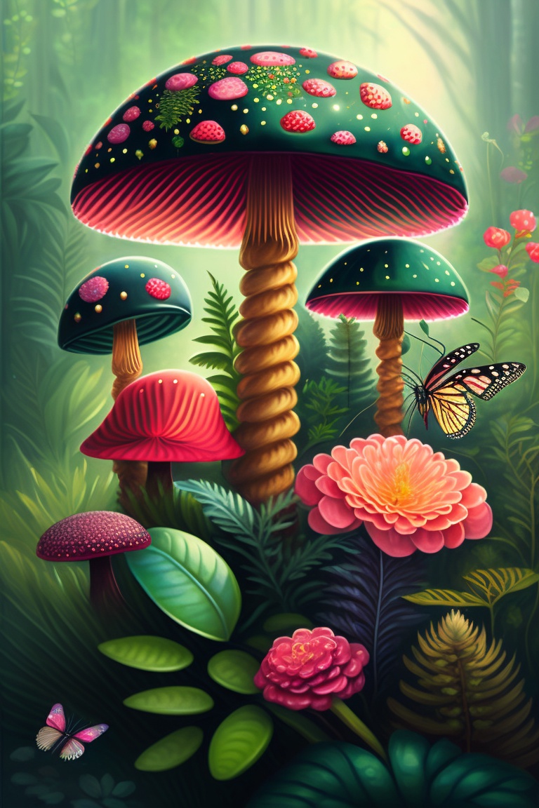 Lexica - Magic trippy strawberry jewel encrusted mushrooms grow through ...