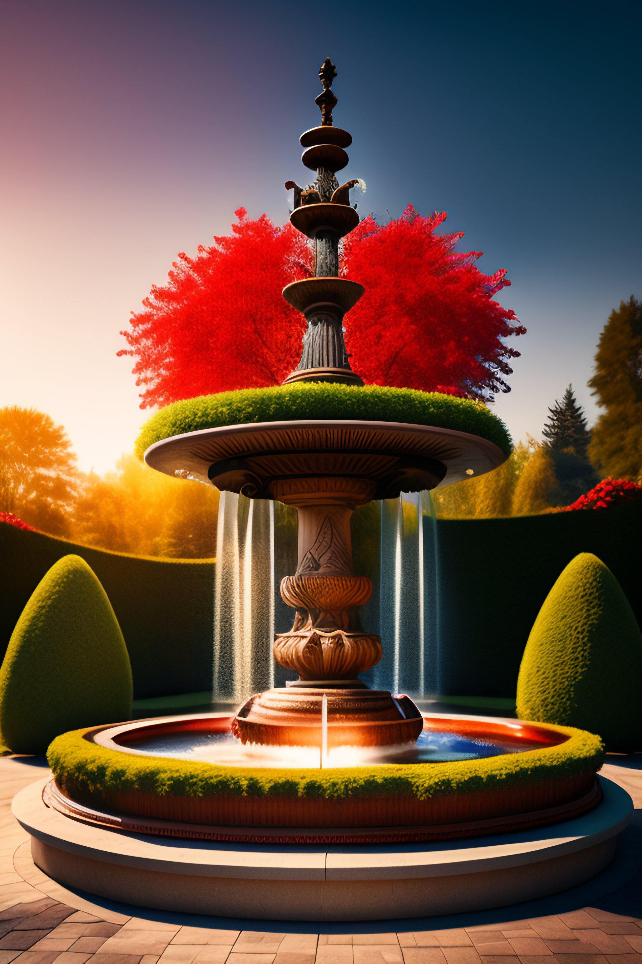 Lexica - A man building a beautiful garden with red butterflies, stone ...