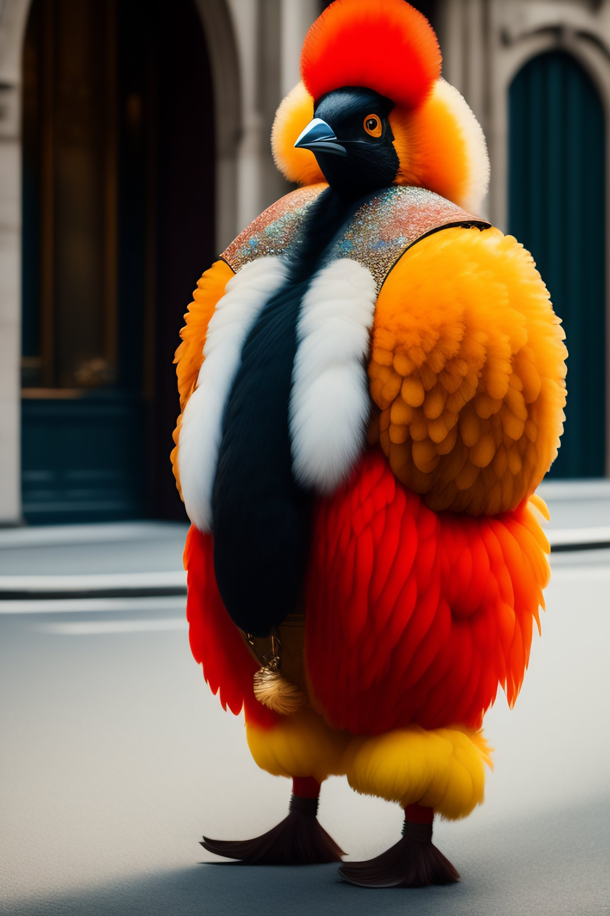 Lexica - A human-sized bird dressed like Flava Flave, full body picture