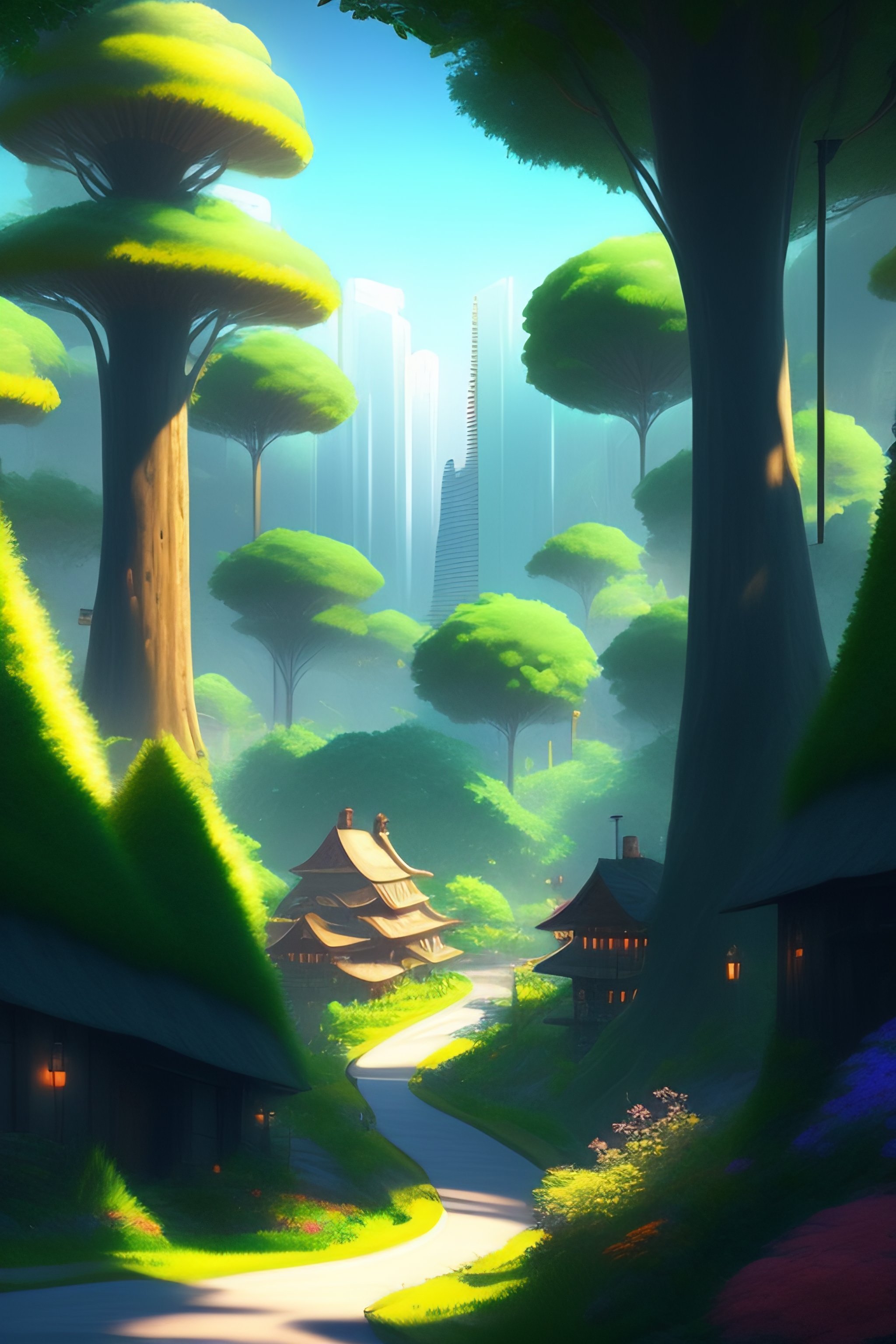 Lexica - Stunning urban city residential street, solar, lush, forest ...