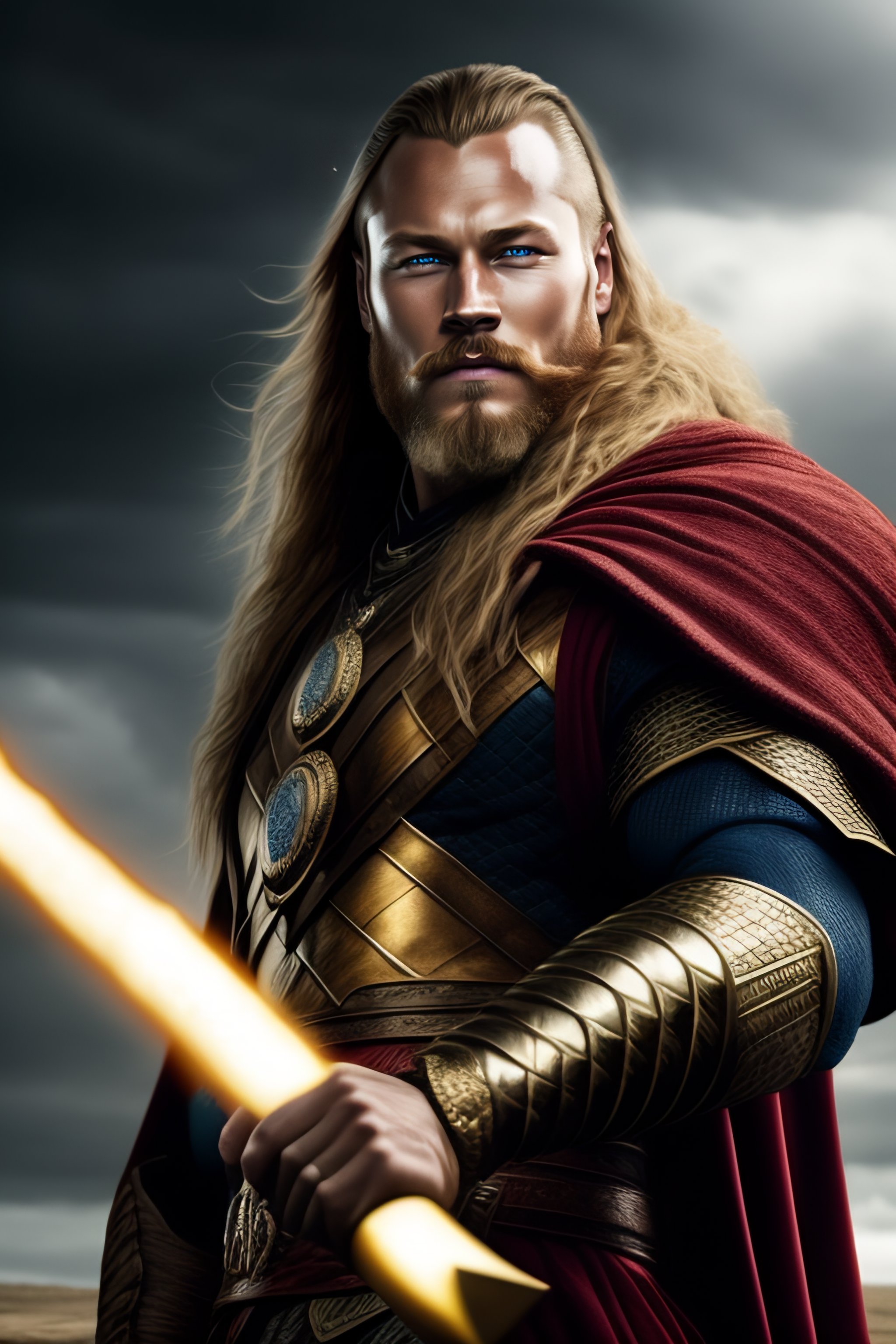 Lexica - Ragnar Lothbrok as Thor ,with the hammer in his hand , smiling ...