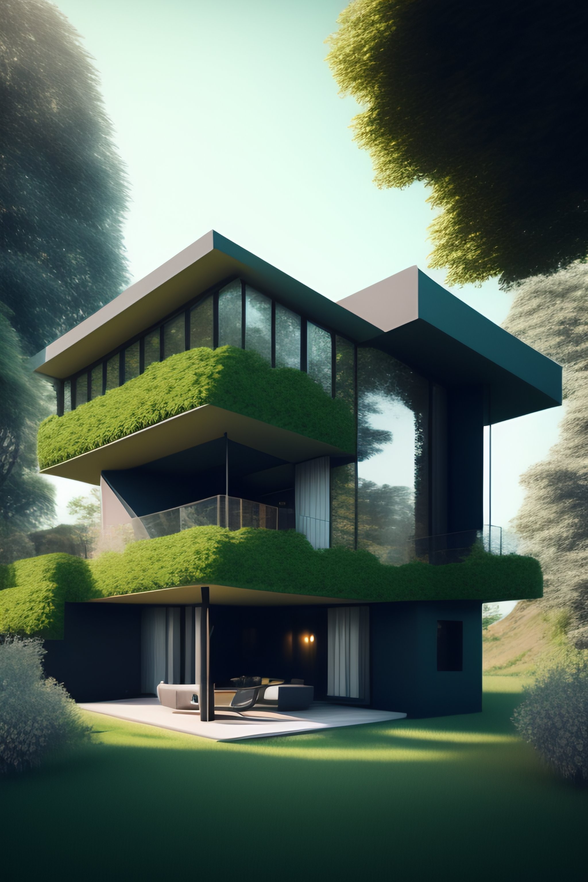Lexica - Surreal modern house, lots of greenery and flowers, 8k render