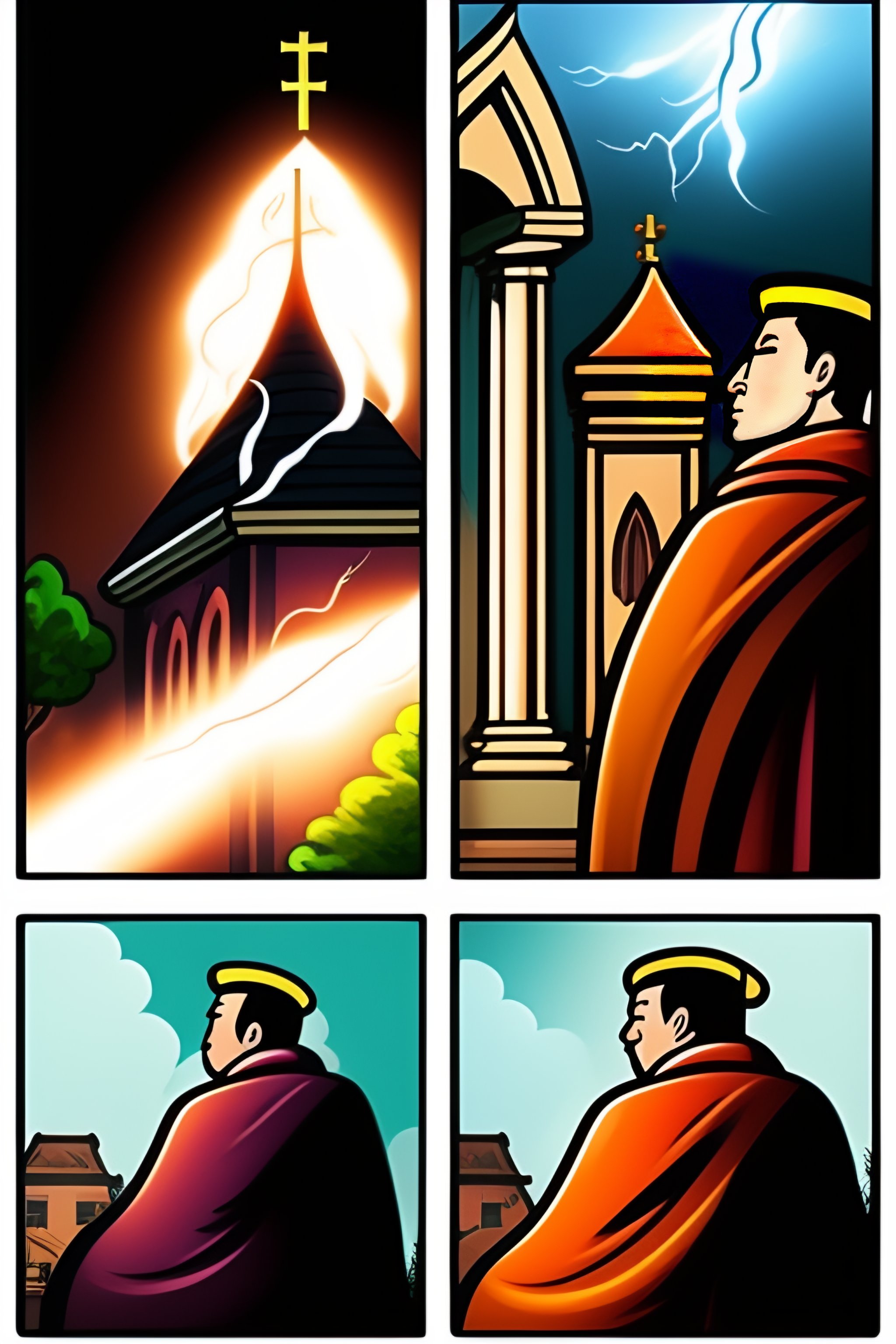 Lexica - Multipanel Cartoon Comic of catholic Monk being hit by ...
