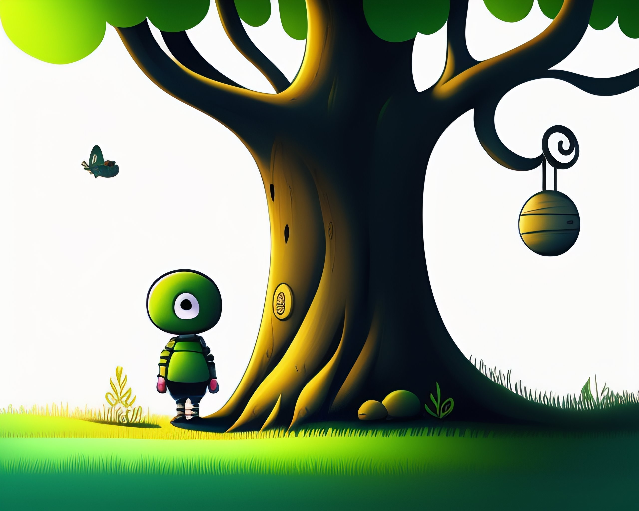 Lexica - Minimal simple machinarium art colored line drawing of small ...