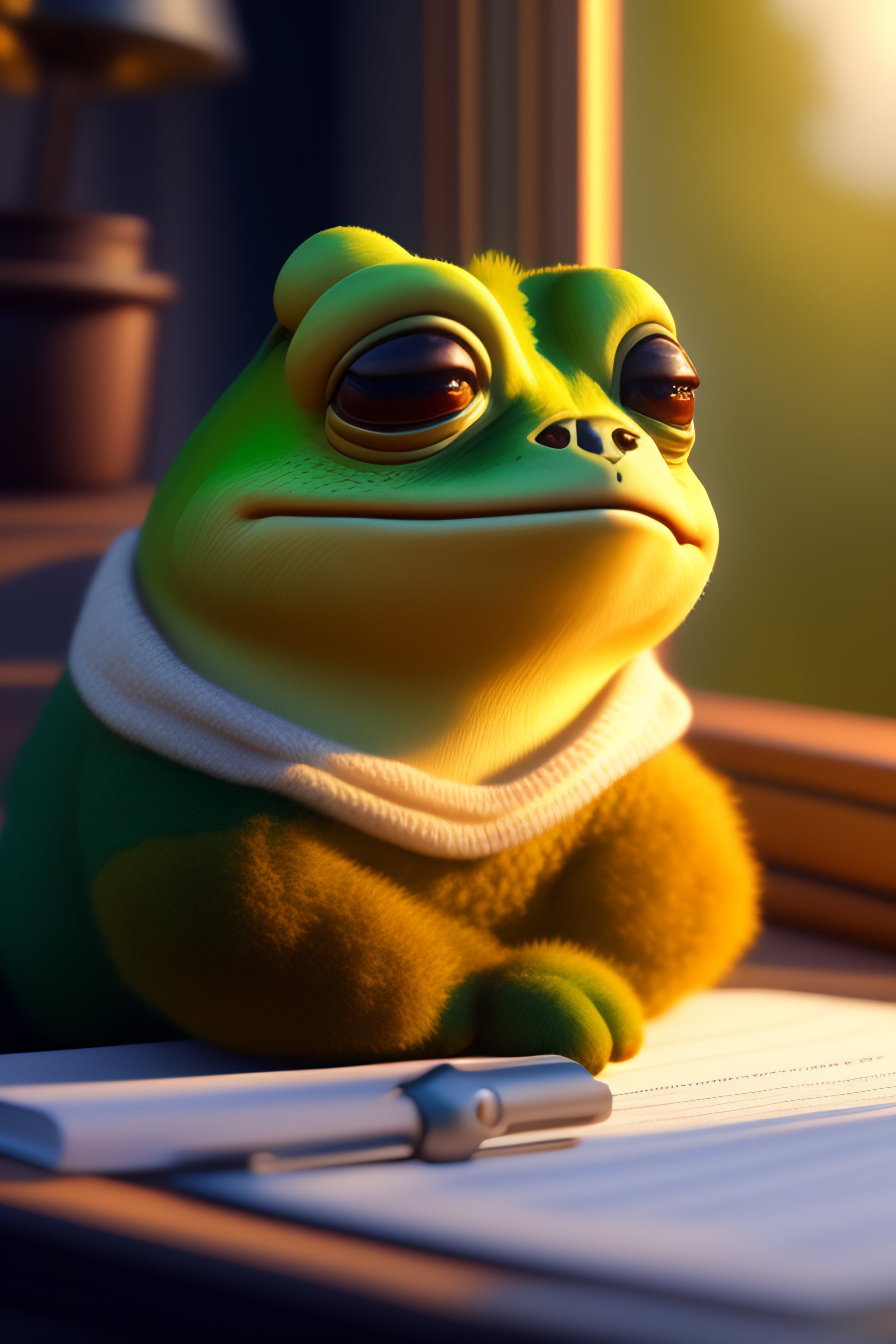 Lexica - An exhausted pepe the frog commiting tax fraud, paperwork ...