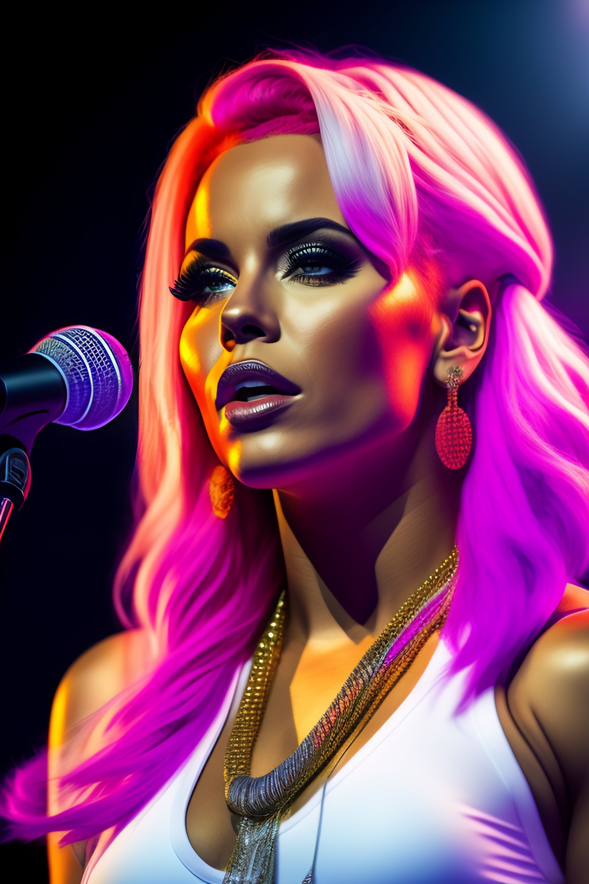 Lexica - Female white rapper performing on stage at a concert, pink ...