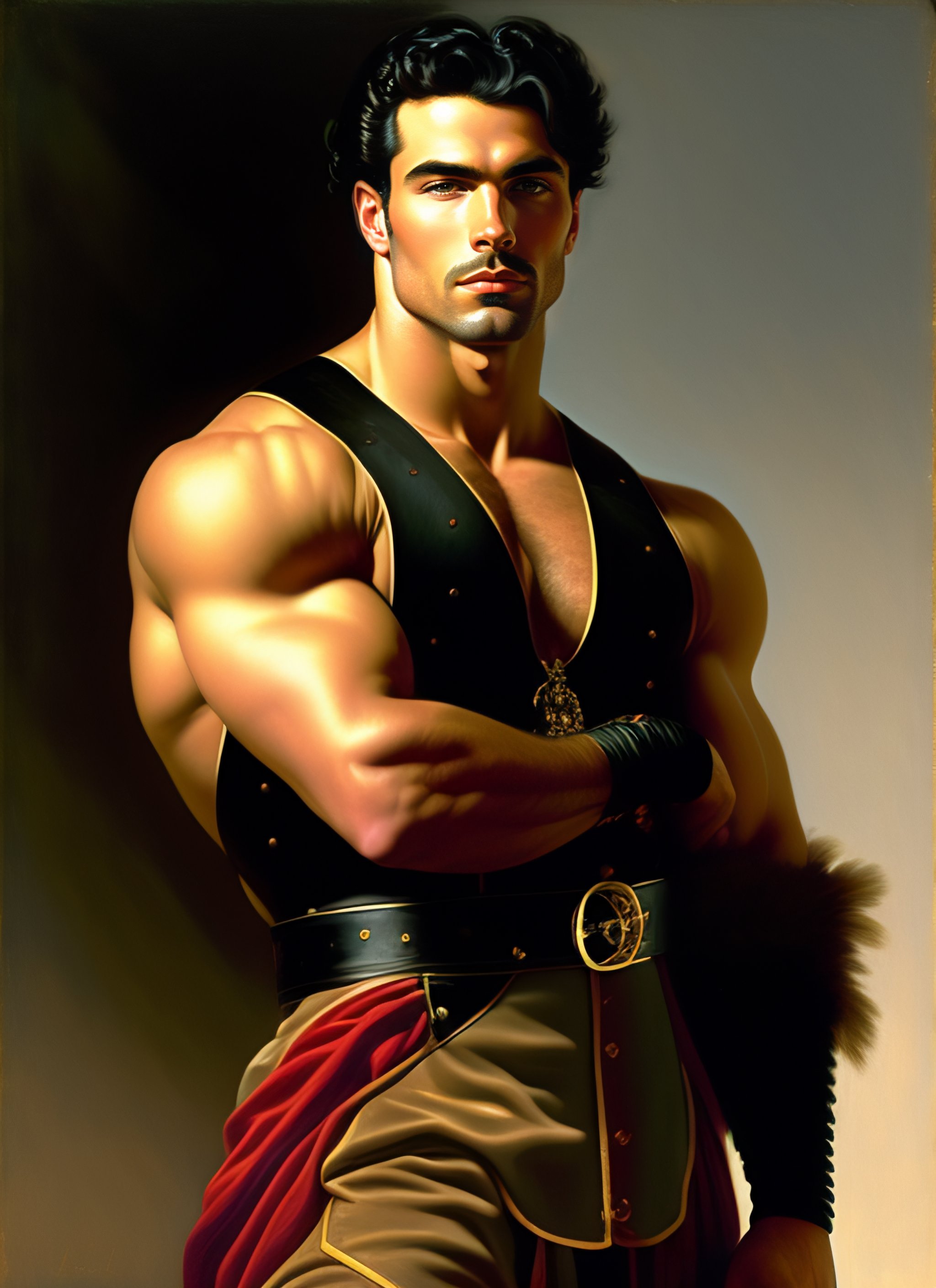 Lexica - A color oil portrait painting of a handsome muscular man ...