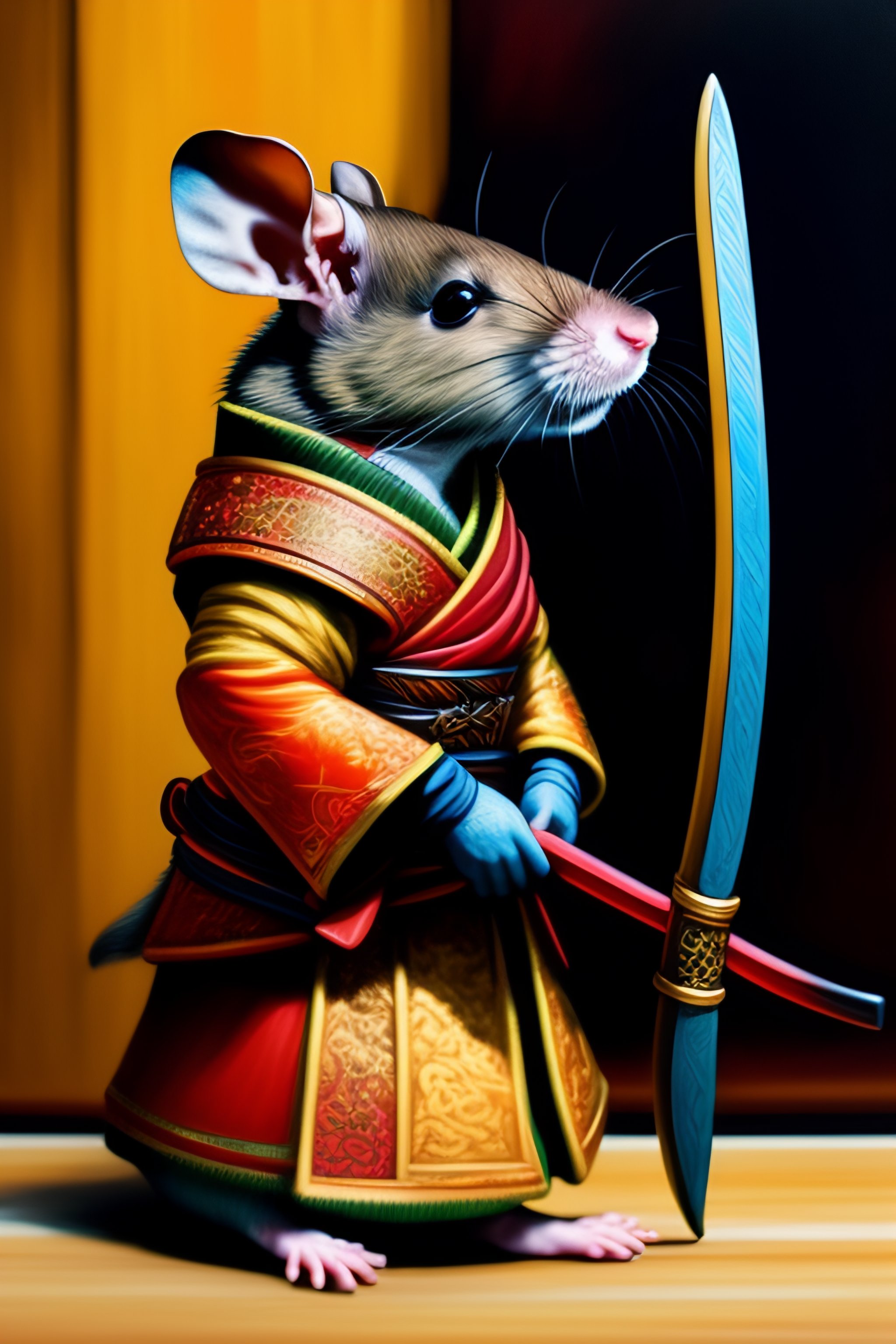 Lexica - Rat with a samurai suite, with a katana, van gogh style