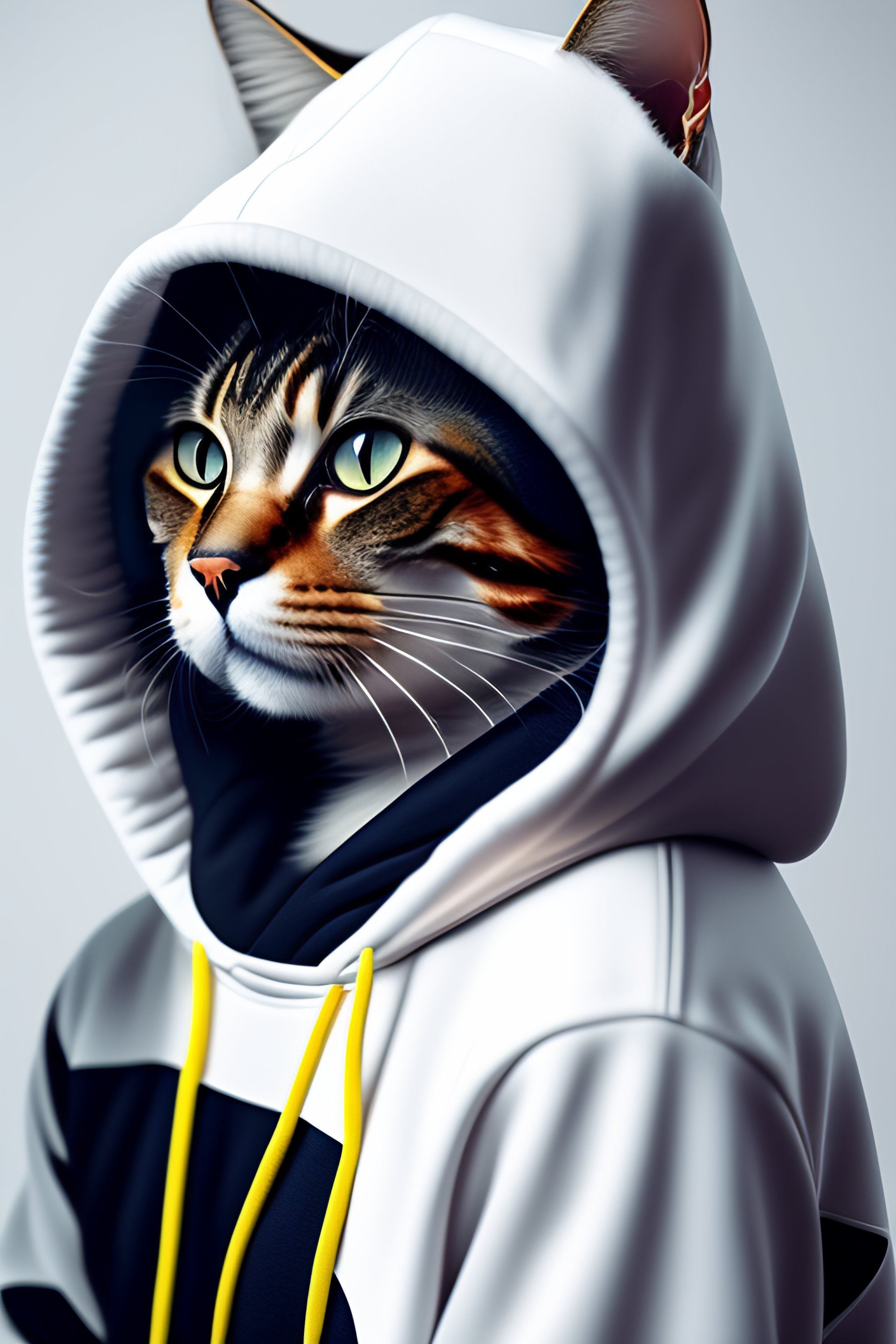 Lexica - Anime portait of cat wearing a hood and hoodie looking at me ...