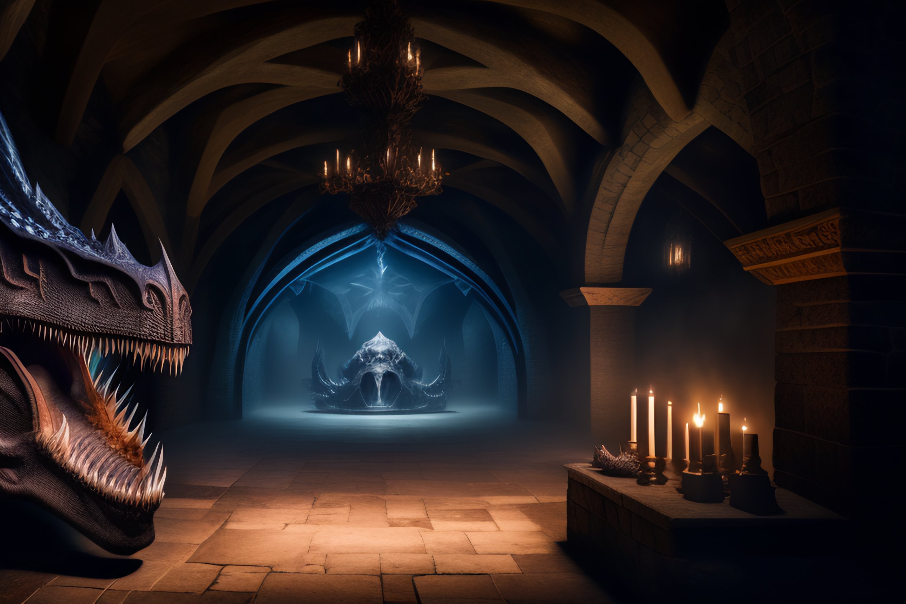 Lexica - Dark fantasy panoramic view of gothic stone medieval dungeon ...