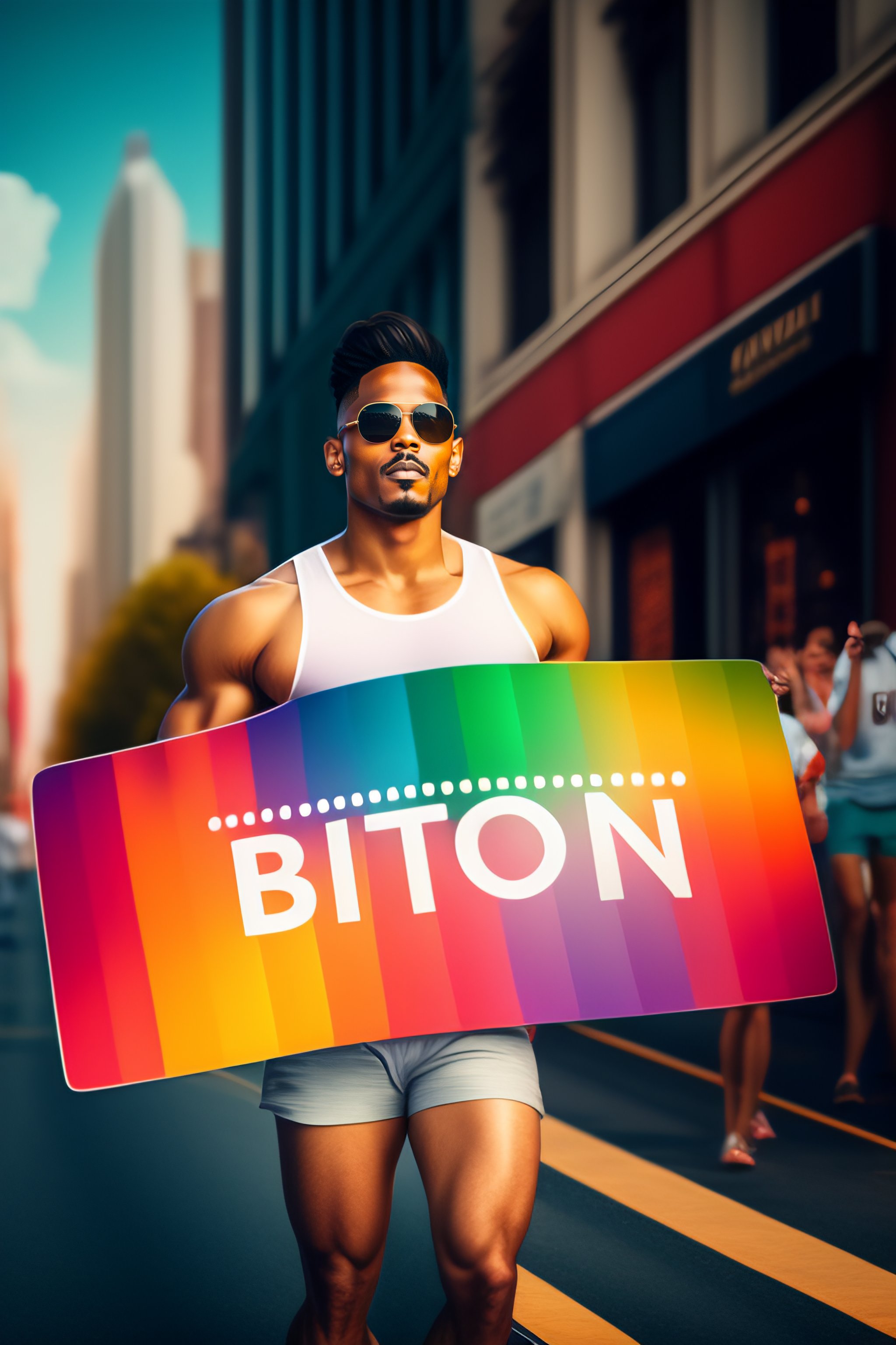 Lexica - Gay man holding bitcoin sign pride parade