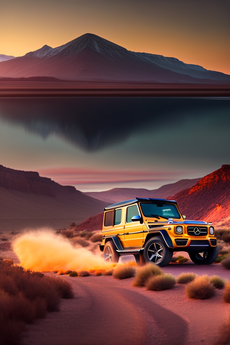 Lexica - Photo of Benz G Class car in beautiful nature, horizontal