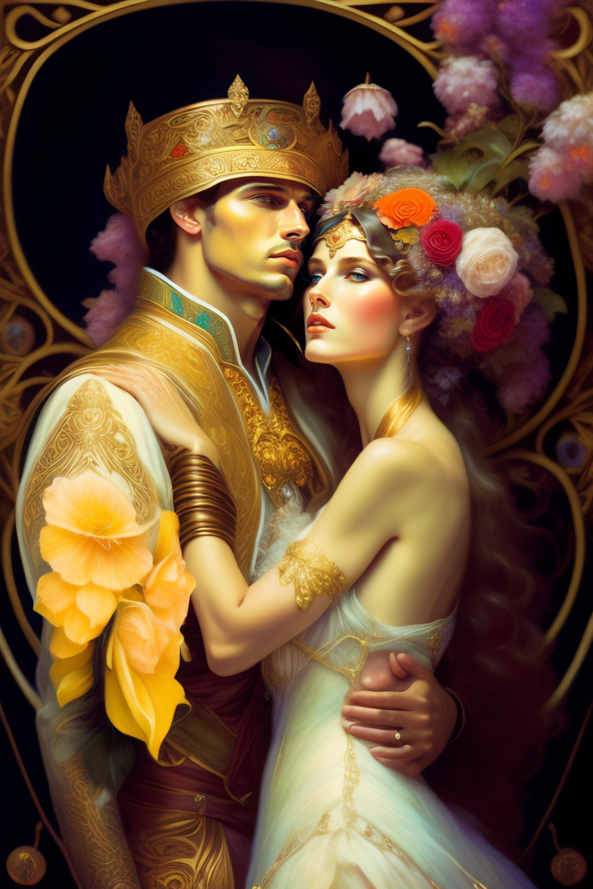 Lexica - Painting of a caucasian girl and prince man in love, kissing ...