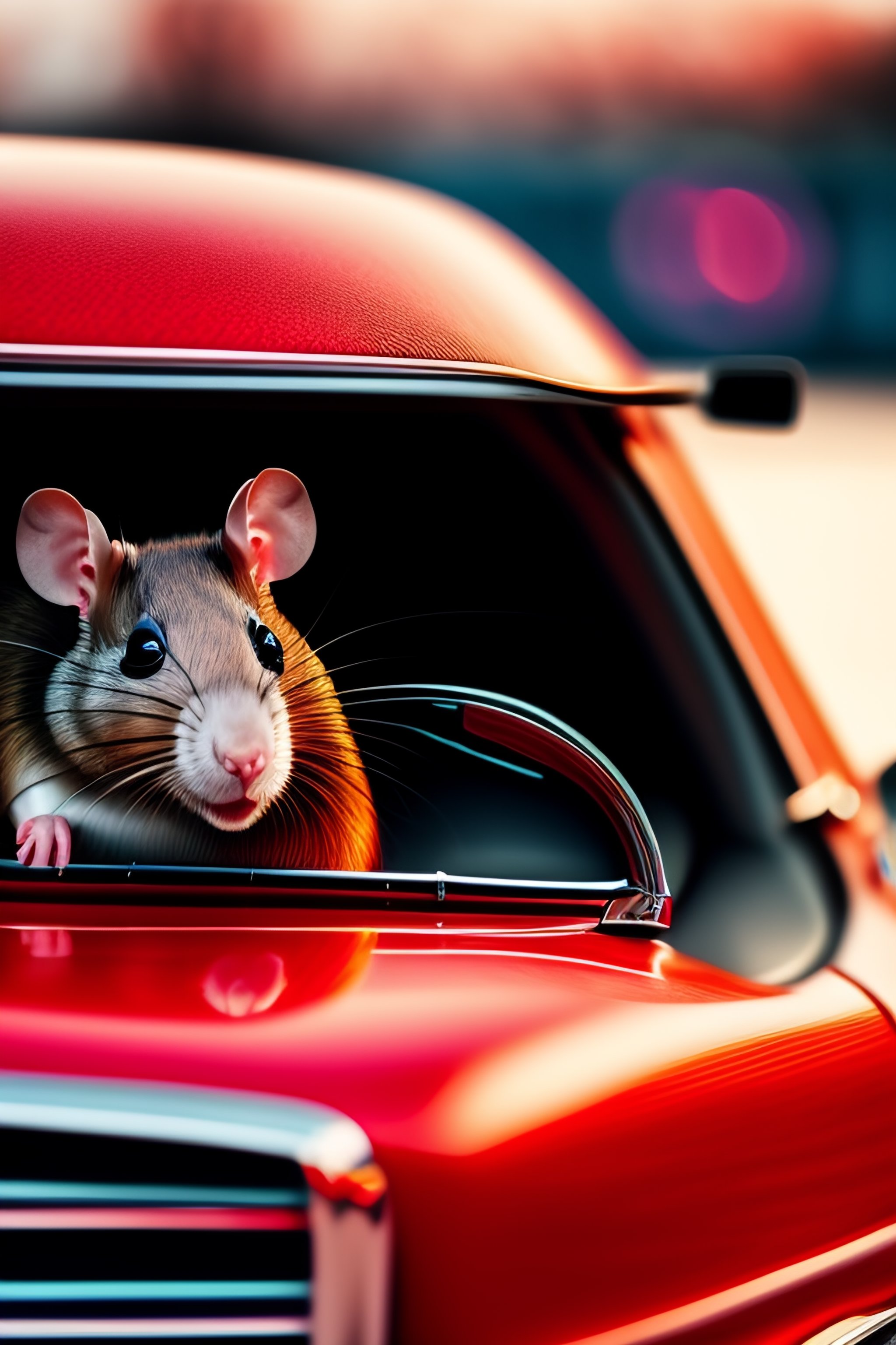Lexica - A rat drives a red Mercedes, next to him sits a rat lady with ...