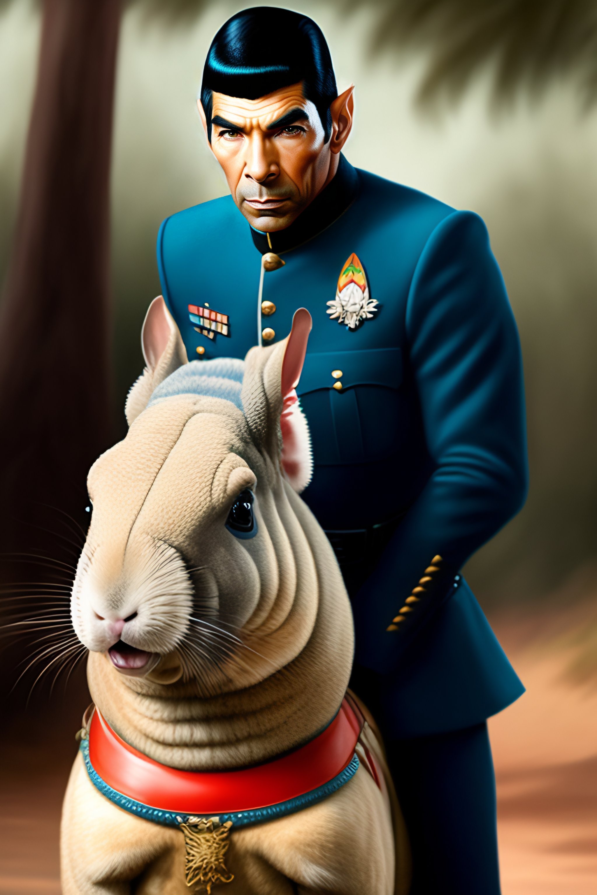 Lexica - A realistic drawing of a commander Spock riding a dinosaur ...