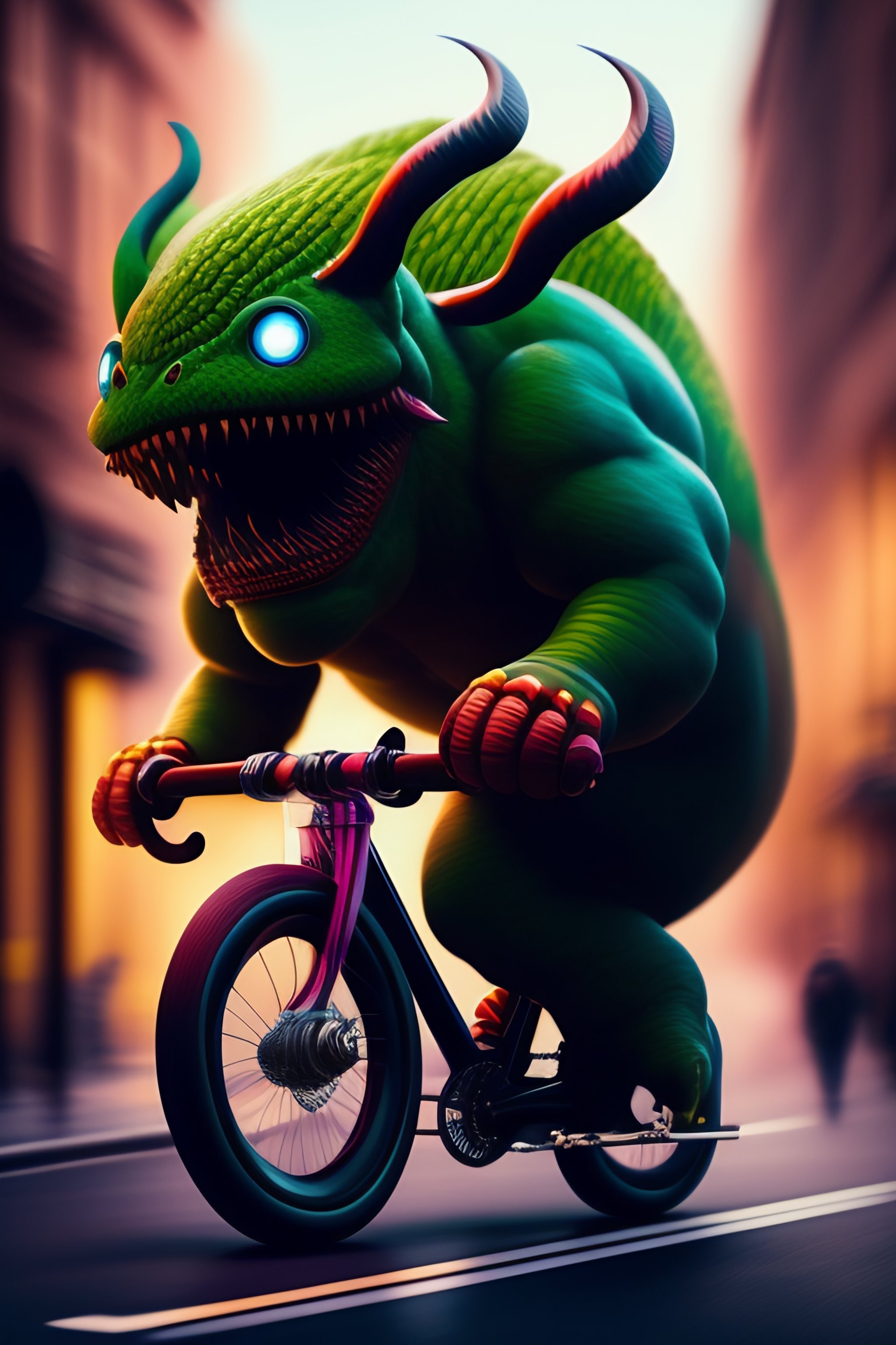 Lexica - Imagine a fitness bicycle monster, in the style of Guillermo ...