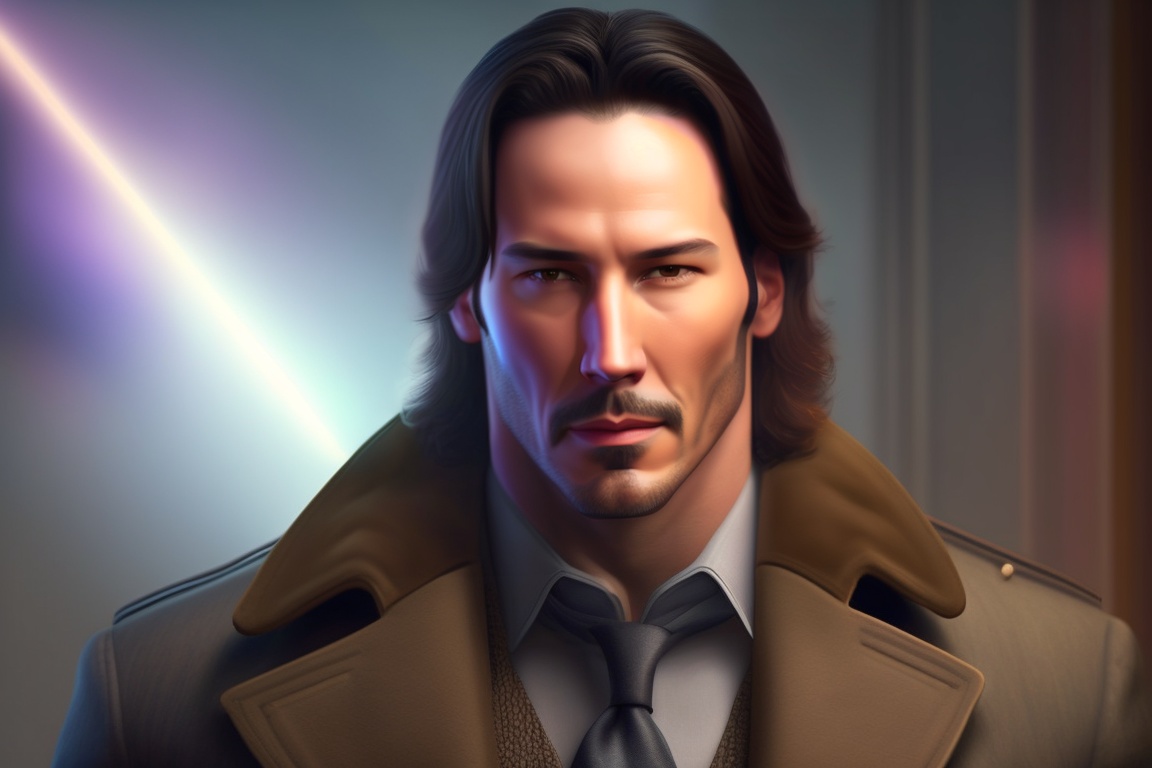 Lexica - Keanu Reeves lights a cigarette standing up, glaring at the camera