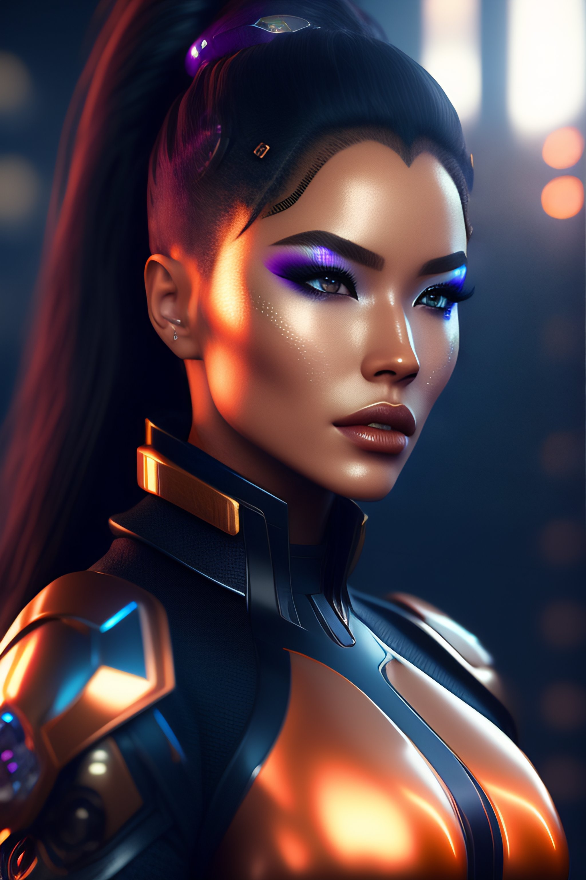 Lexica - Beautiful female cyborg wearing futuristic cyberpunk fashion ...