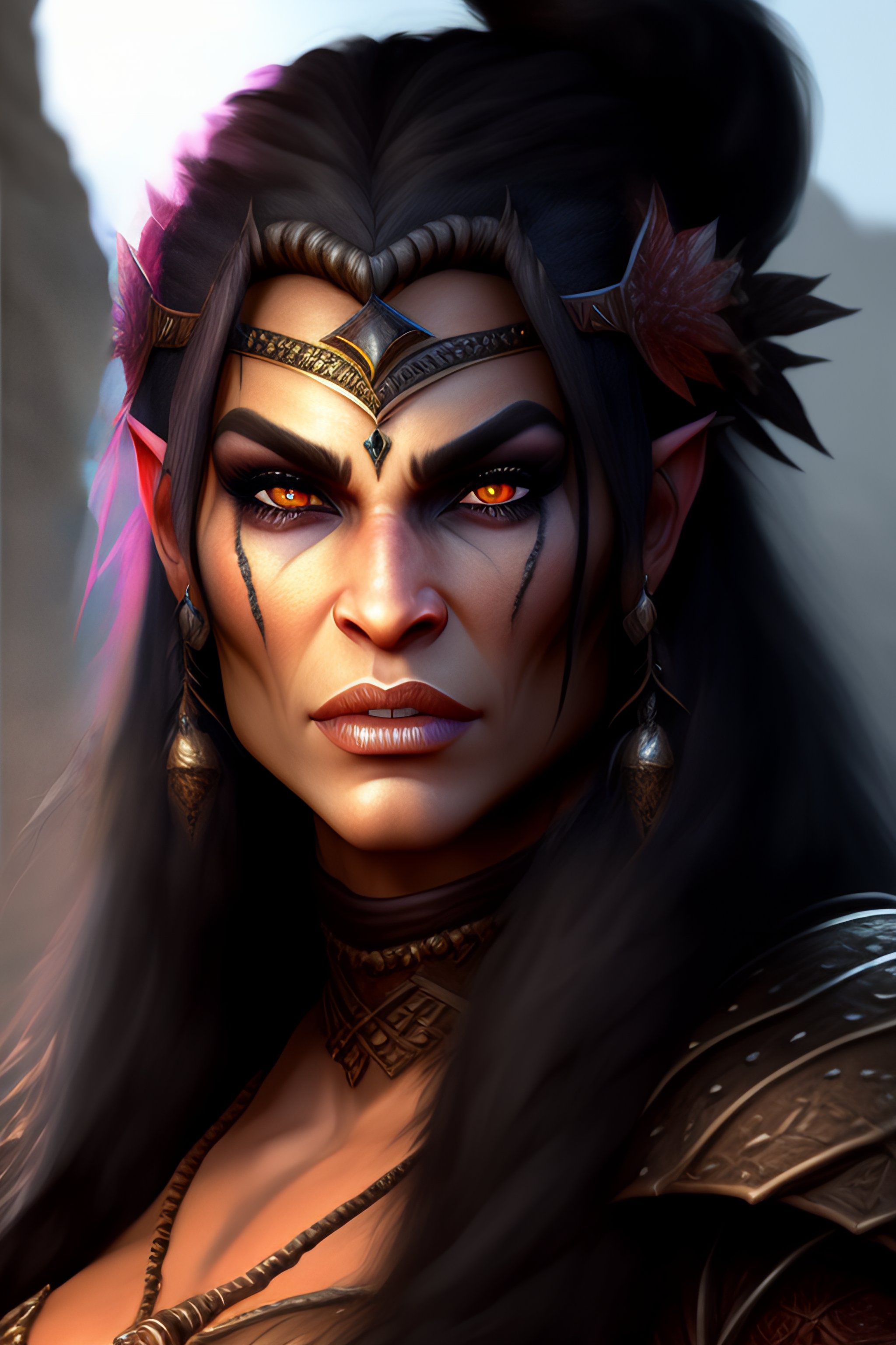 Lexica - Realistic dungeons and dragons female orc with charcoal hair ...