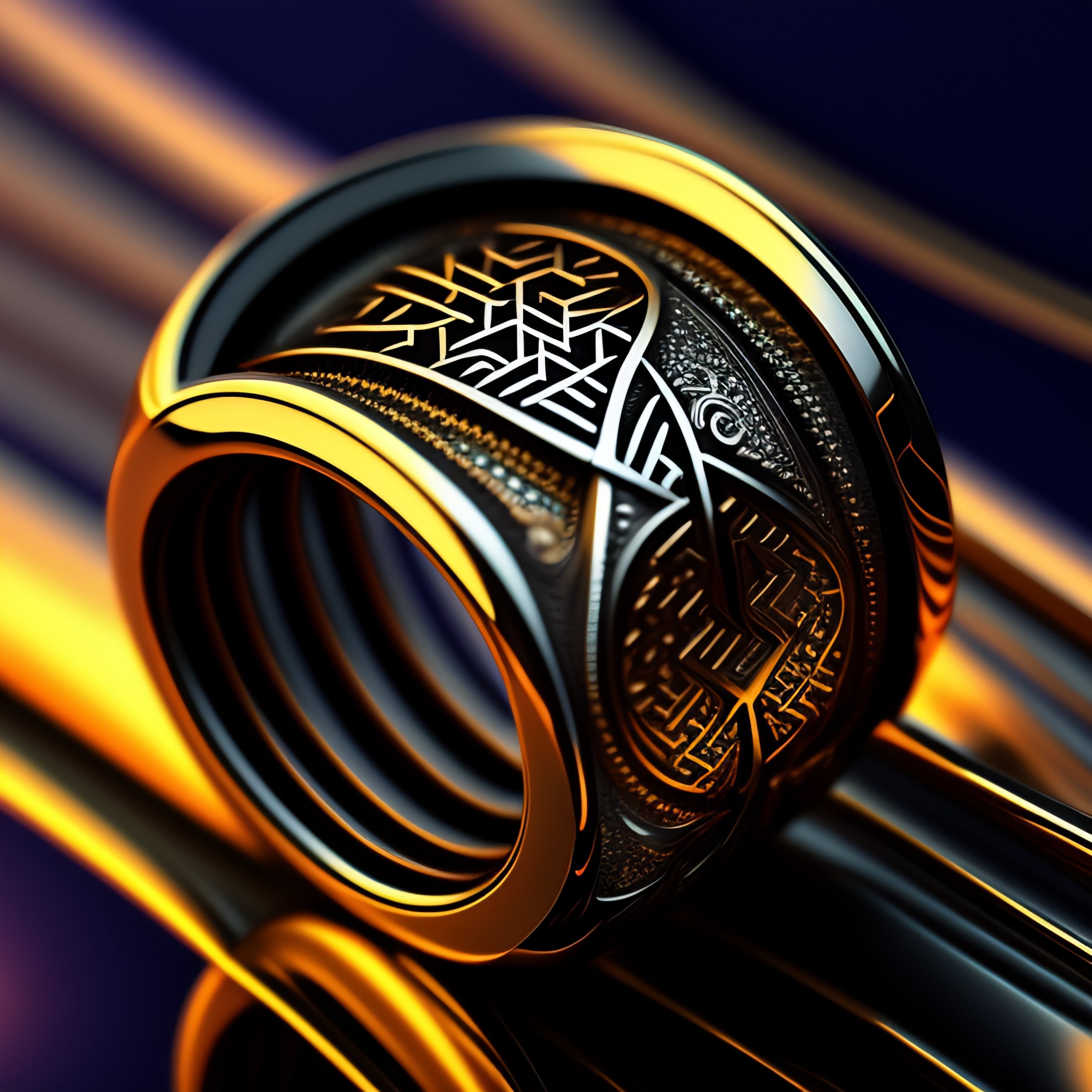 Lexica - Intricate design on cyberpunk man's ring, metallic silver ...