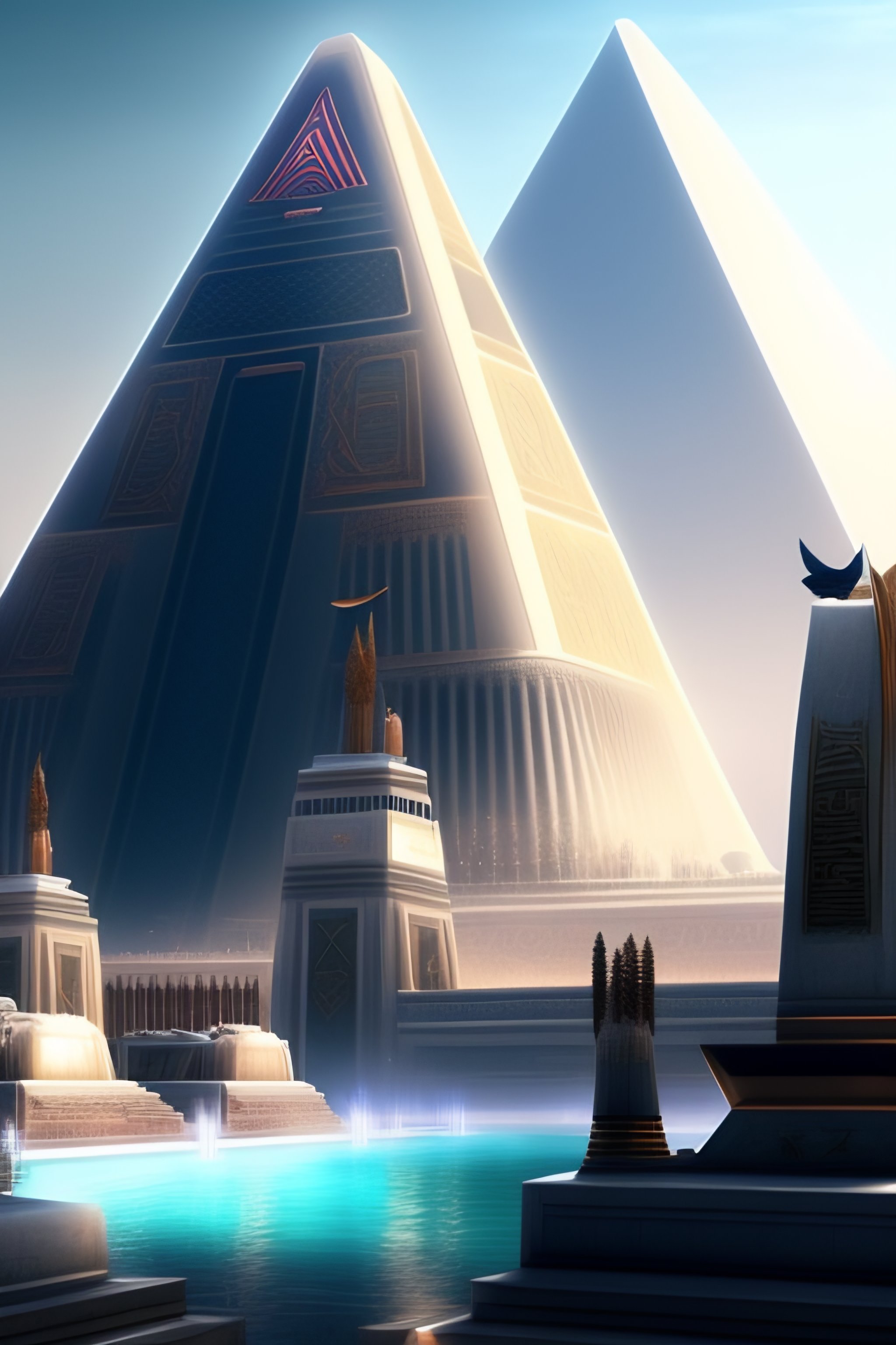 Lexica - A white glowing magical pyramid in the center of an futuristic ...