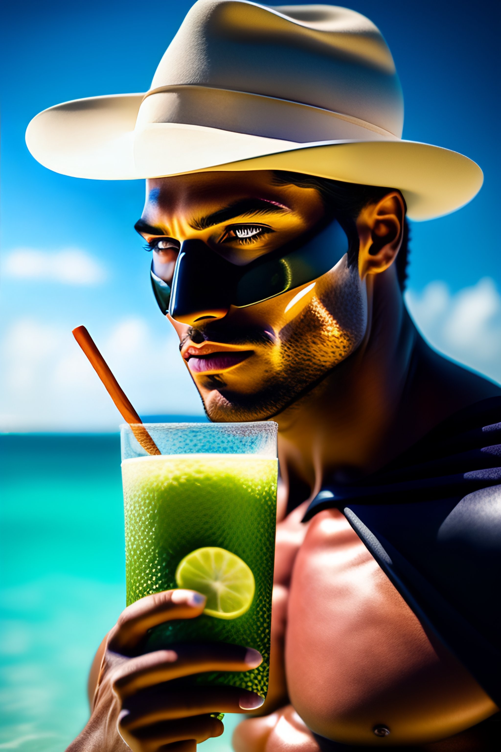 Lexica - Batman drinking mojito in Bahamas while laying on a sunbed and ...