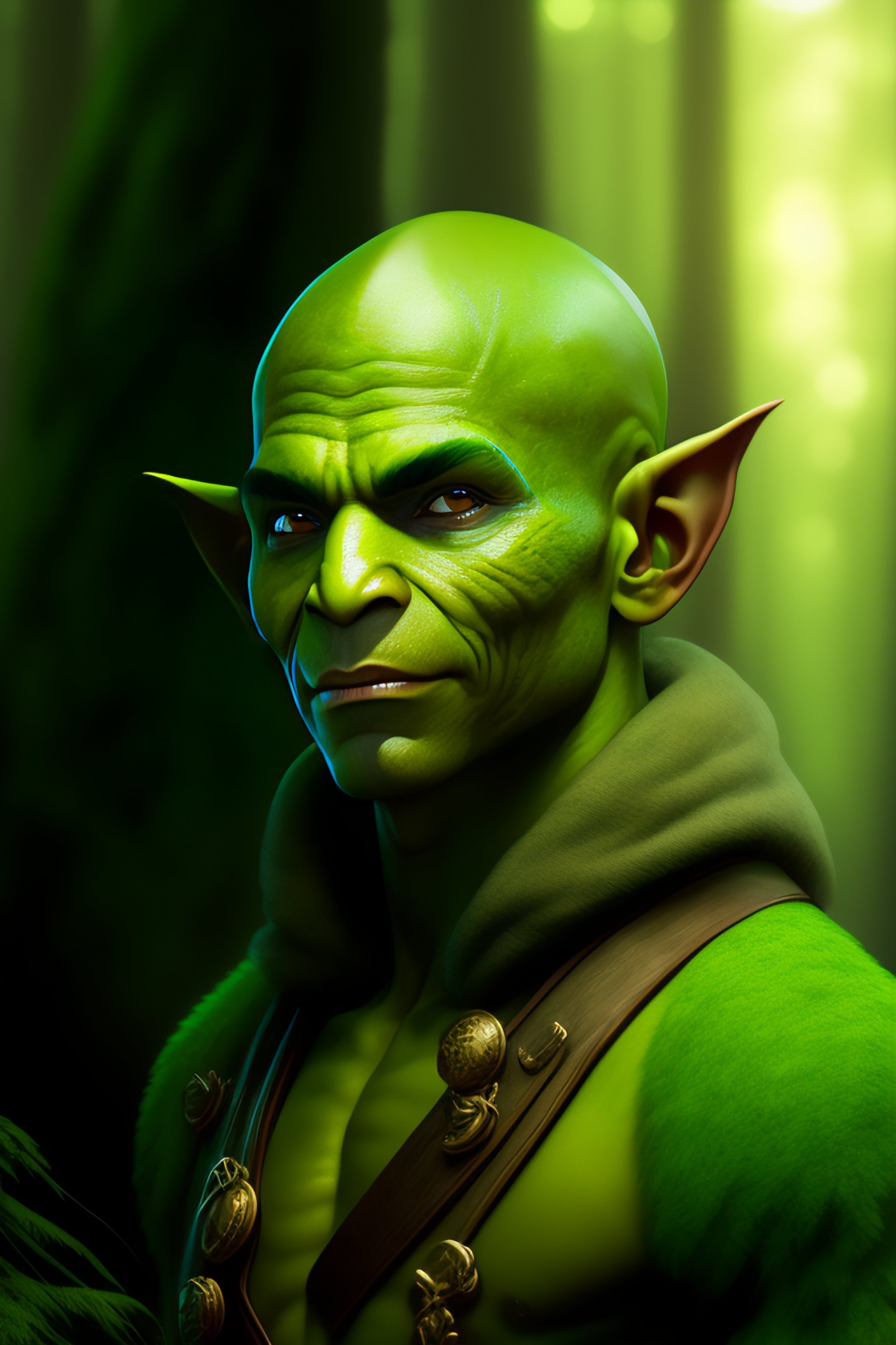 Lexica - Portrait of a small male green-skinned goblin druid with a ...