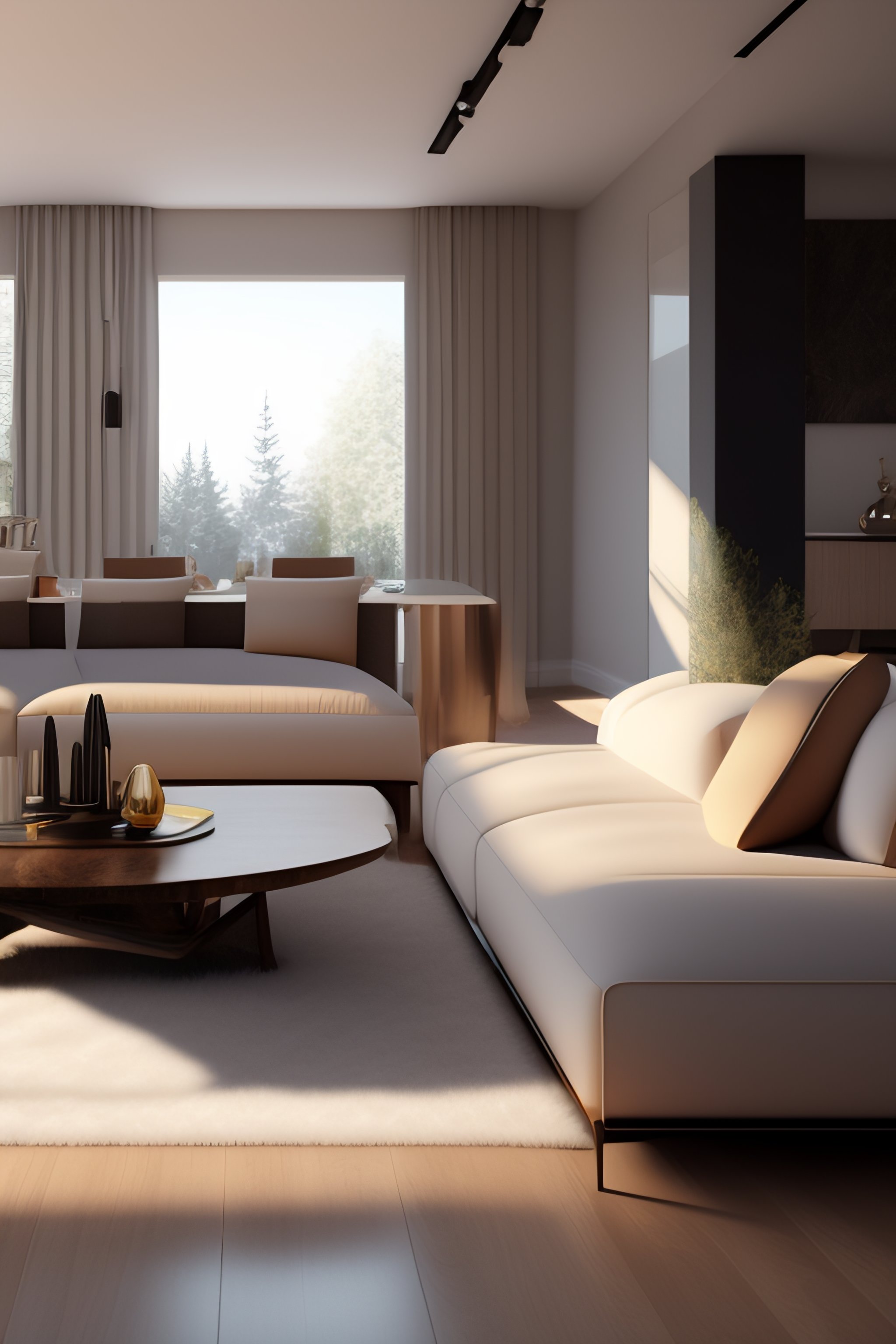 Lexica - A detalied 3d render of a beige contemporary living room, by ...