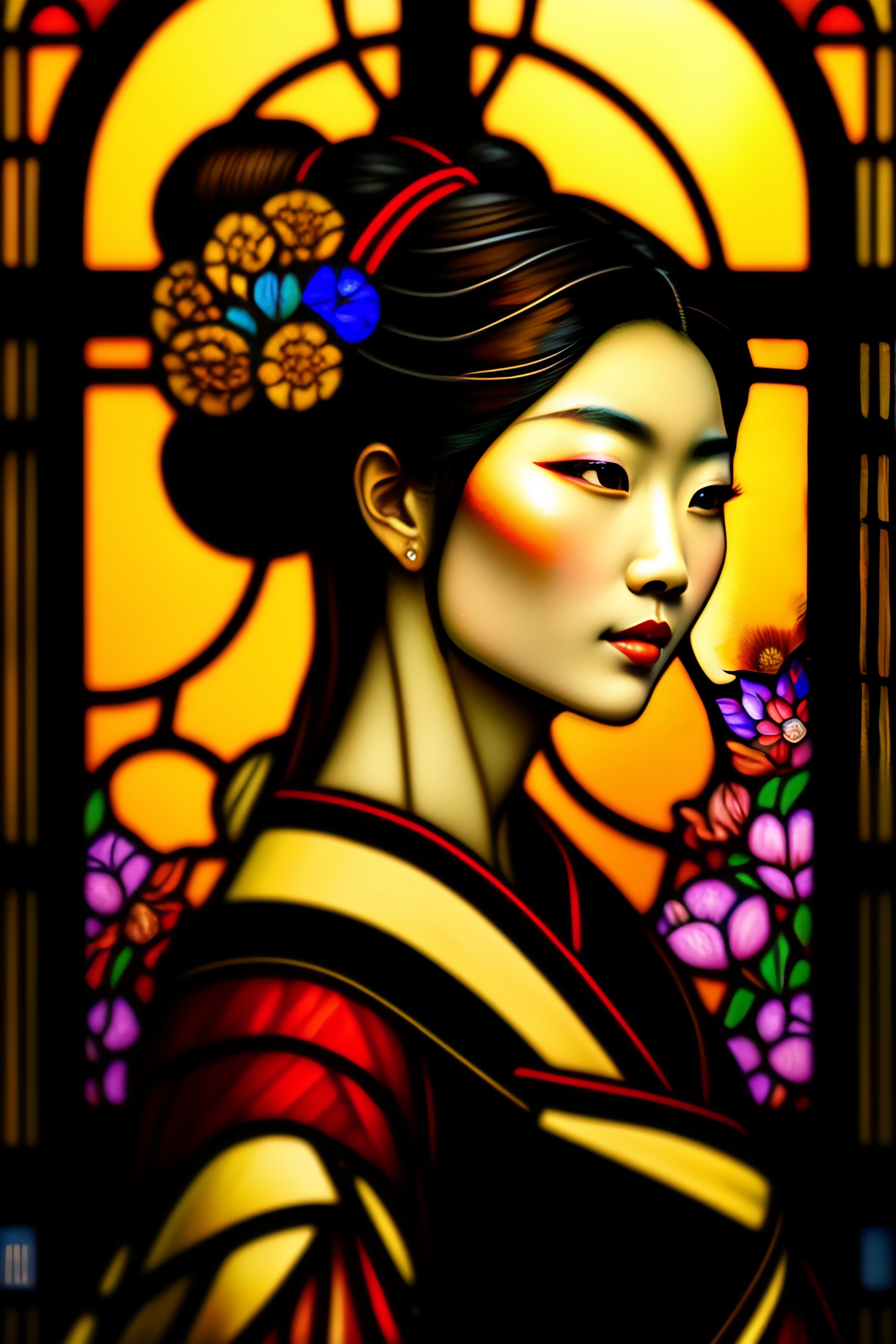 Lexica - An astonishingly detailed stained glass window of a beautiful ...