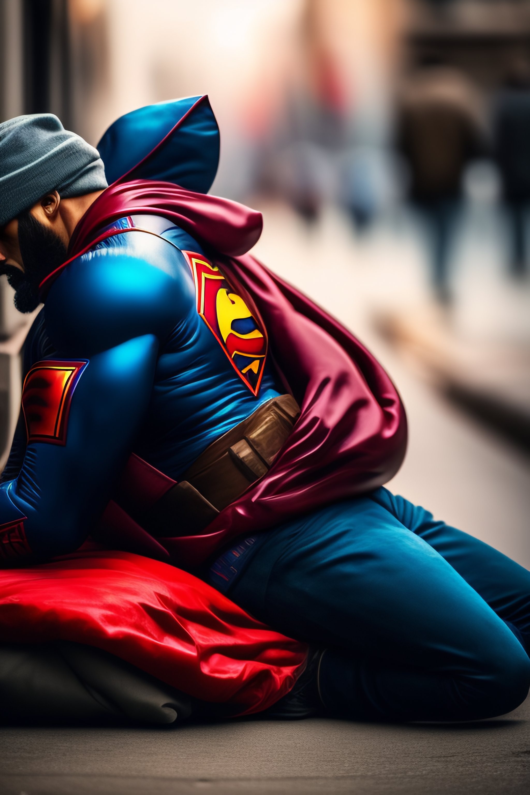 Lexica - Homeless person that looks like superman, professional photography