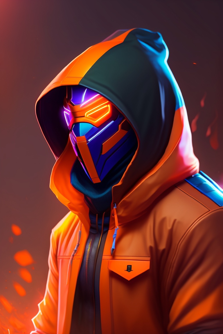 Lexica - Male character, hooded, nerd, solo leveling, neon orange, mask