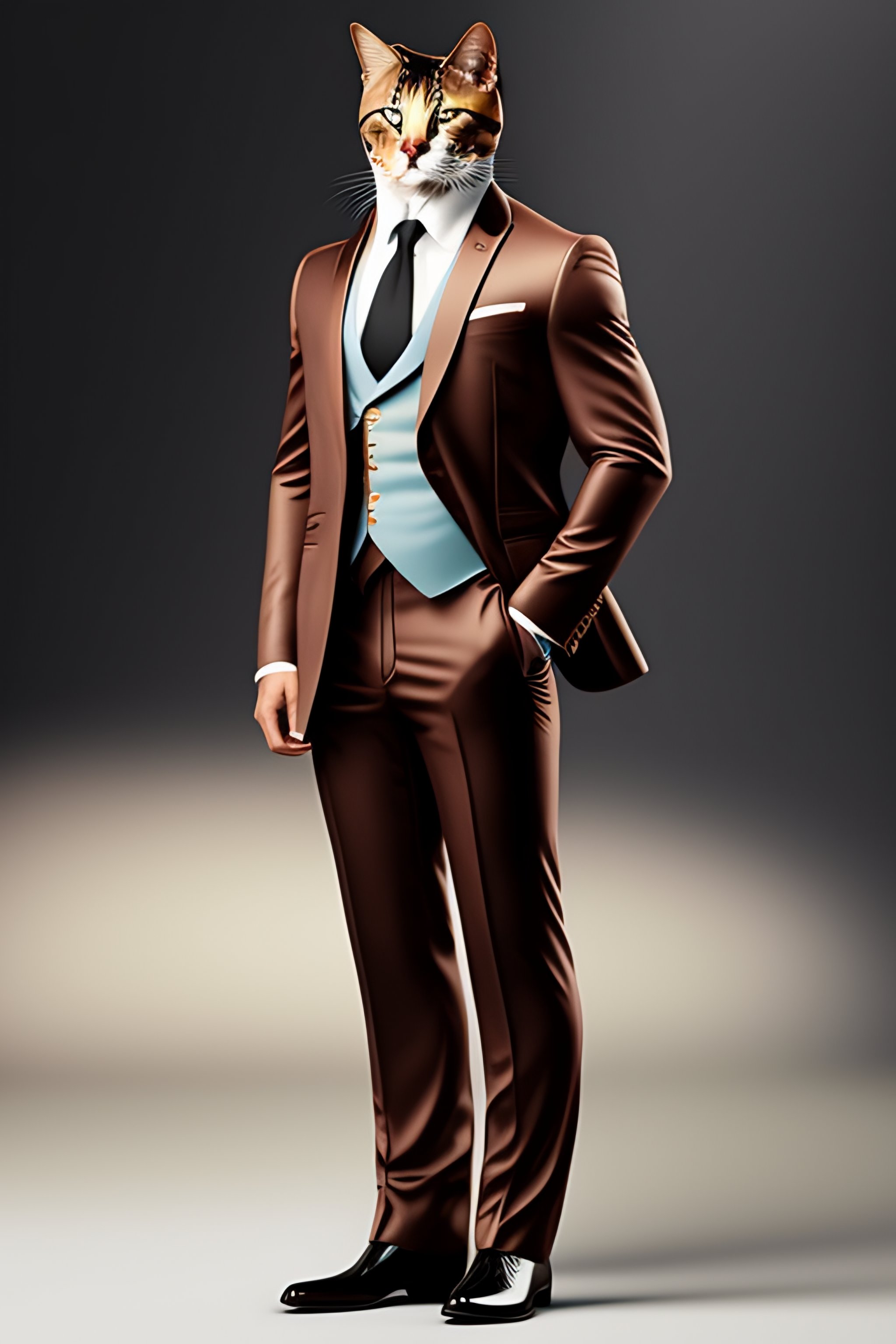 Lexica - Create an half man half cat in a suit full body image