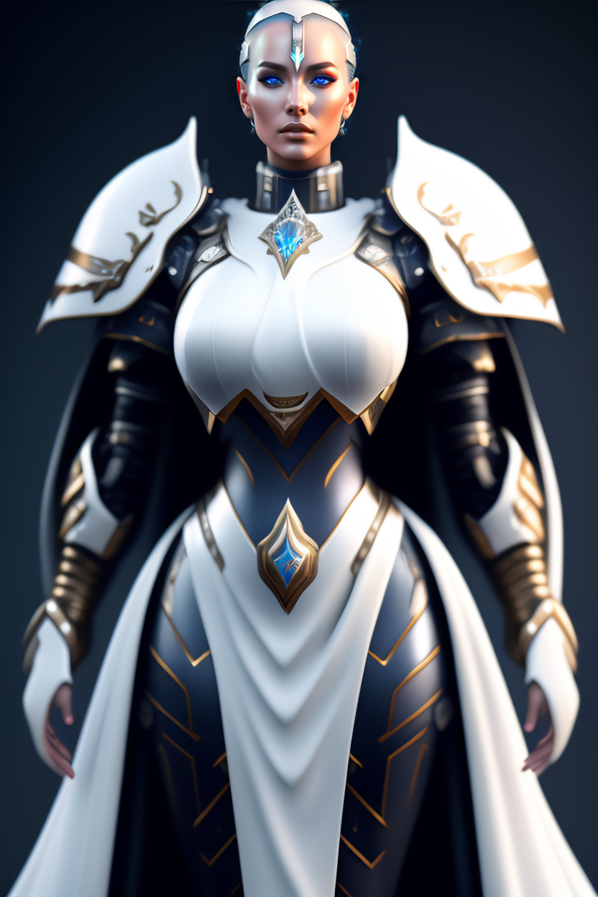 Lexica - Ancient androgyn metal robot warrior, with a white long dress ...