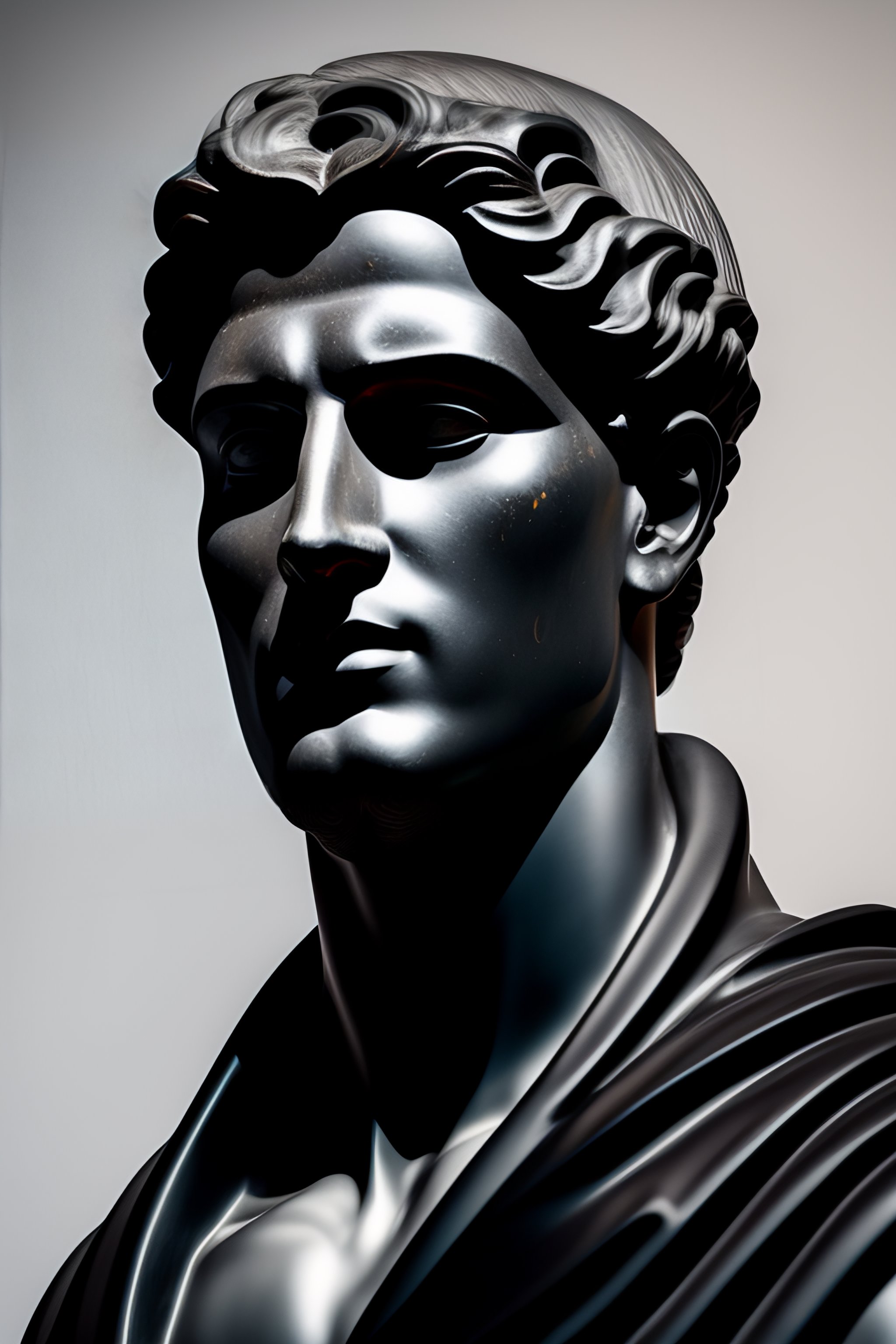 Lexica - A portrait of a roman statue man painted in black with a white ...