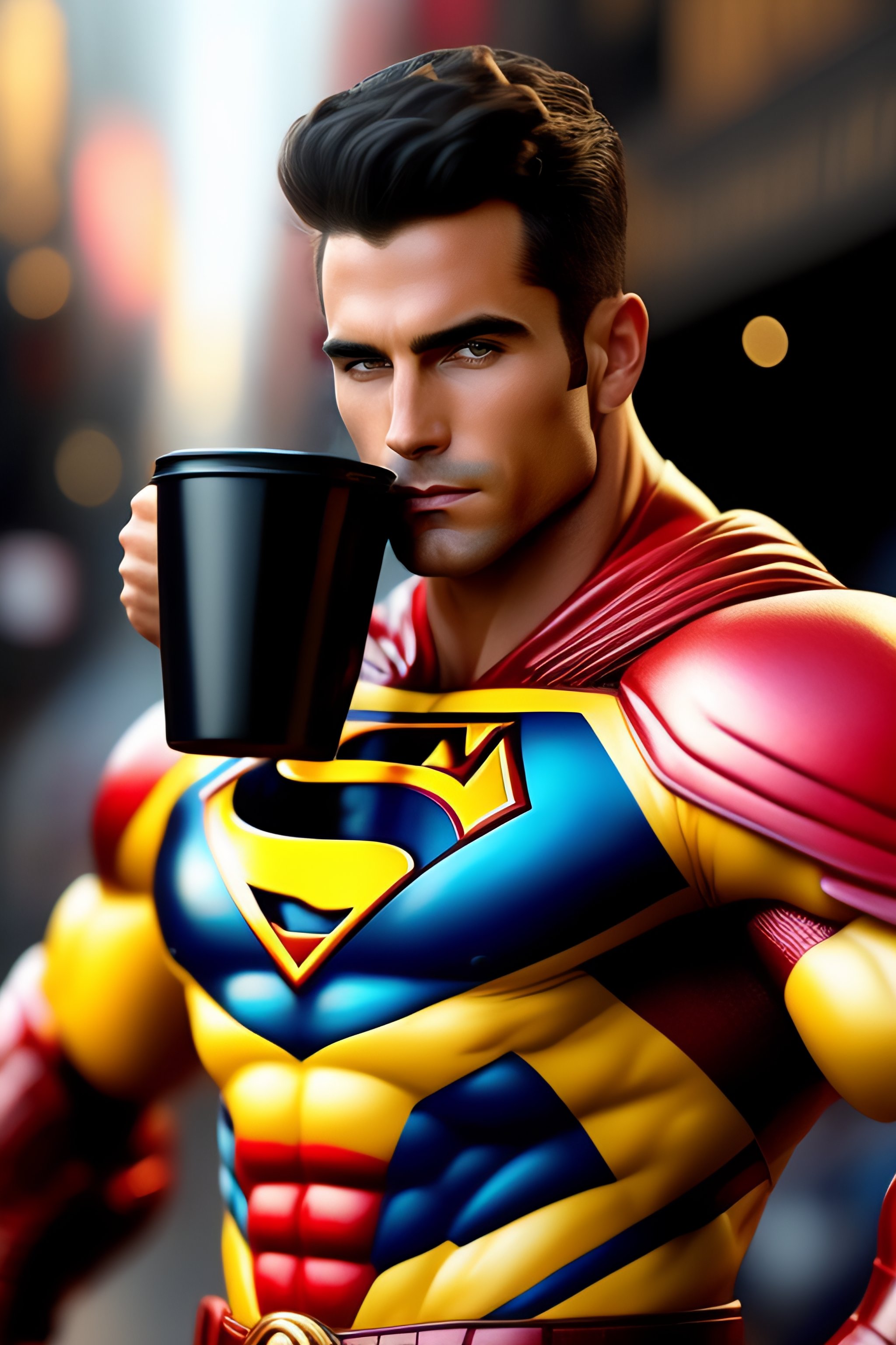 Lexica - Super hero drinking coffee