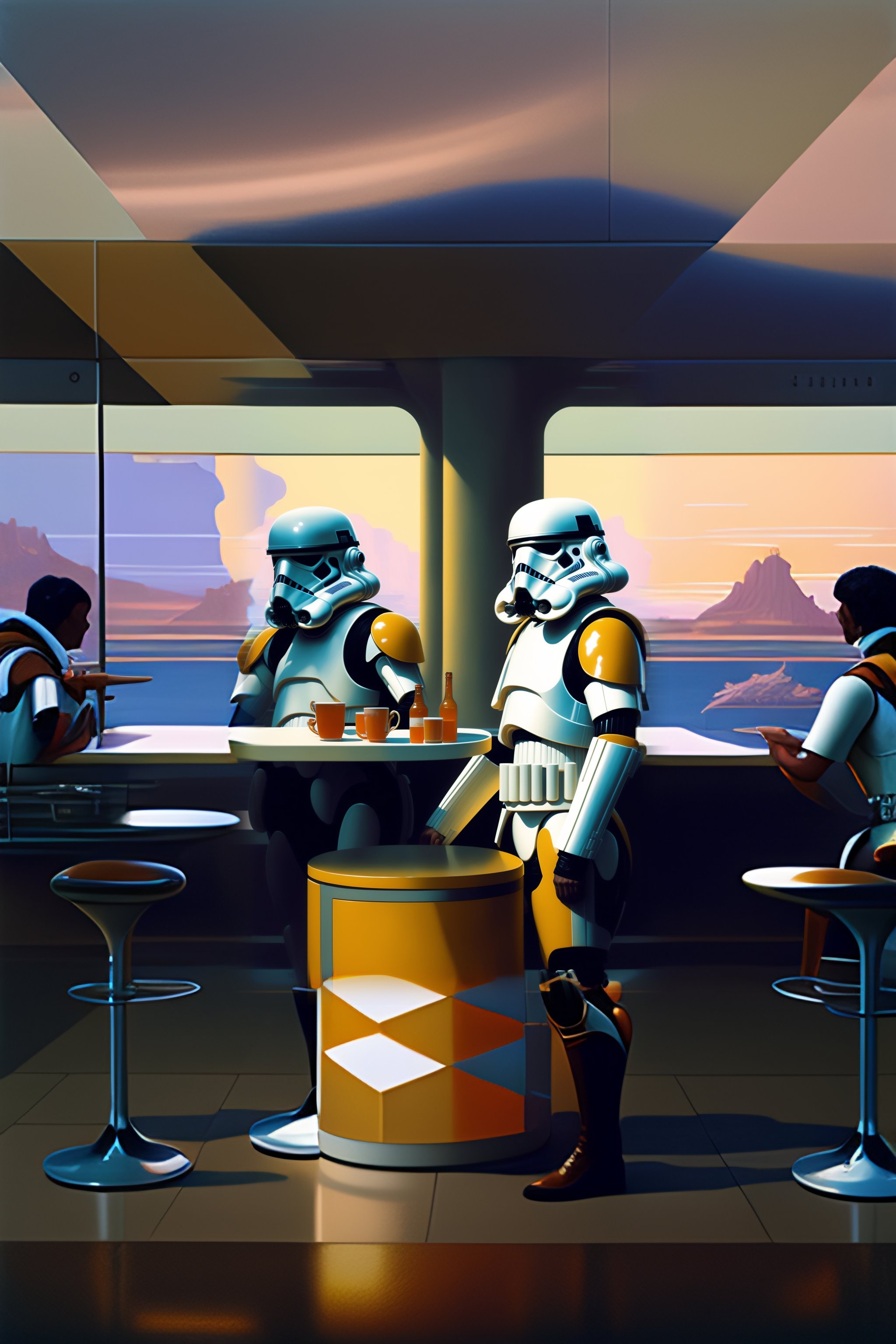 Lexica - "Stormtrooper Break Room" by Syd Mead, cold color palette, muted colors, detailed, 8k