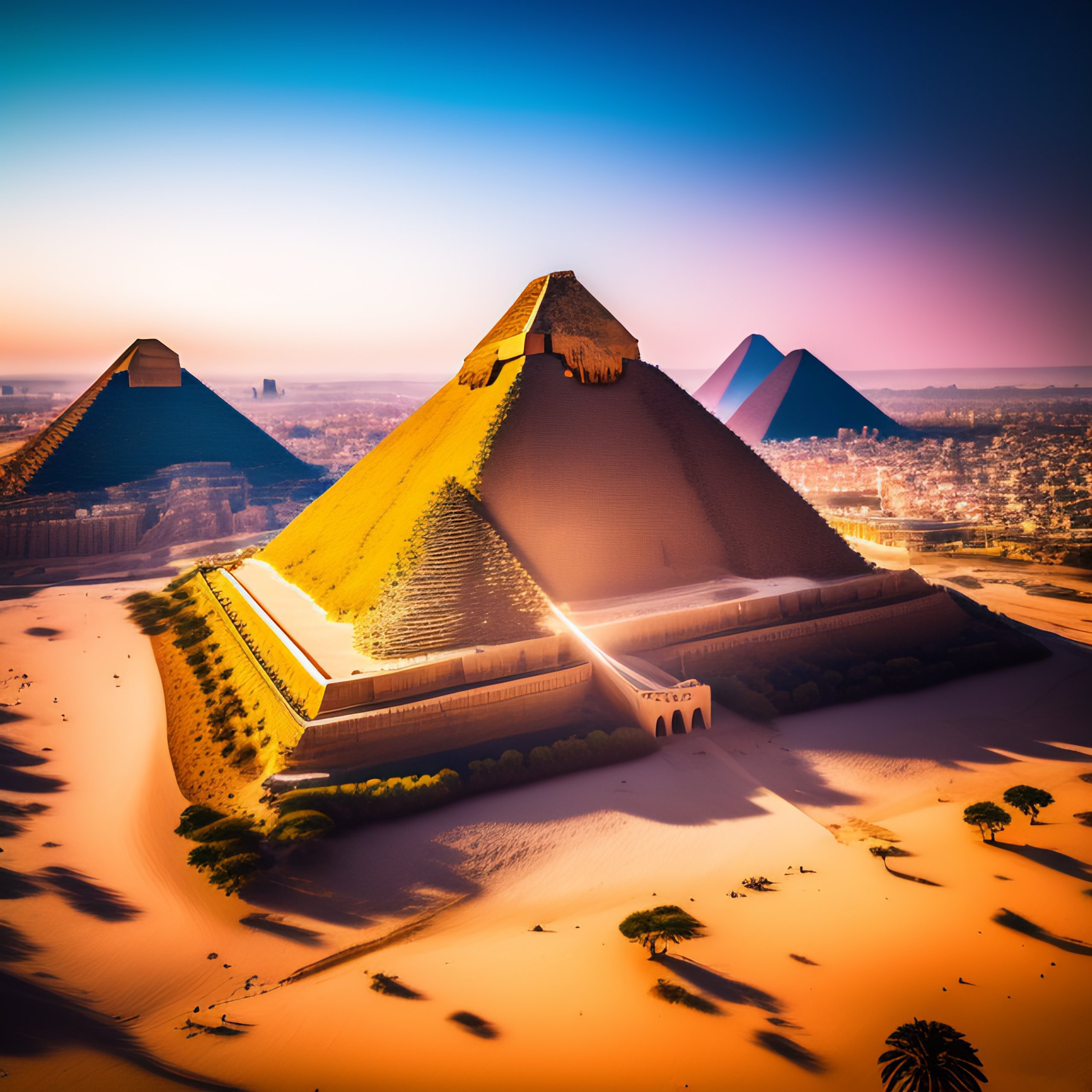 Lexica - Drone photo of the three pyramids of Giza in white color, in ...