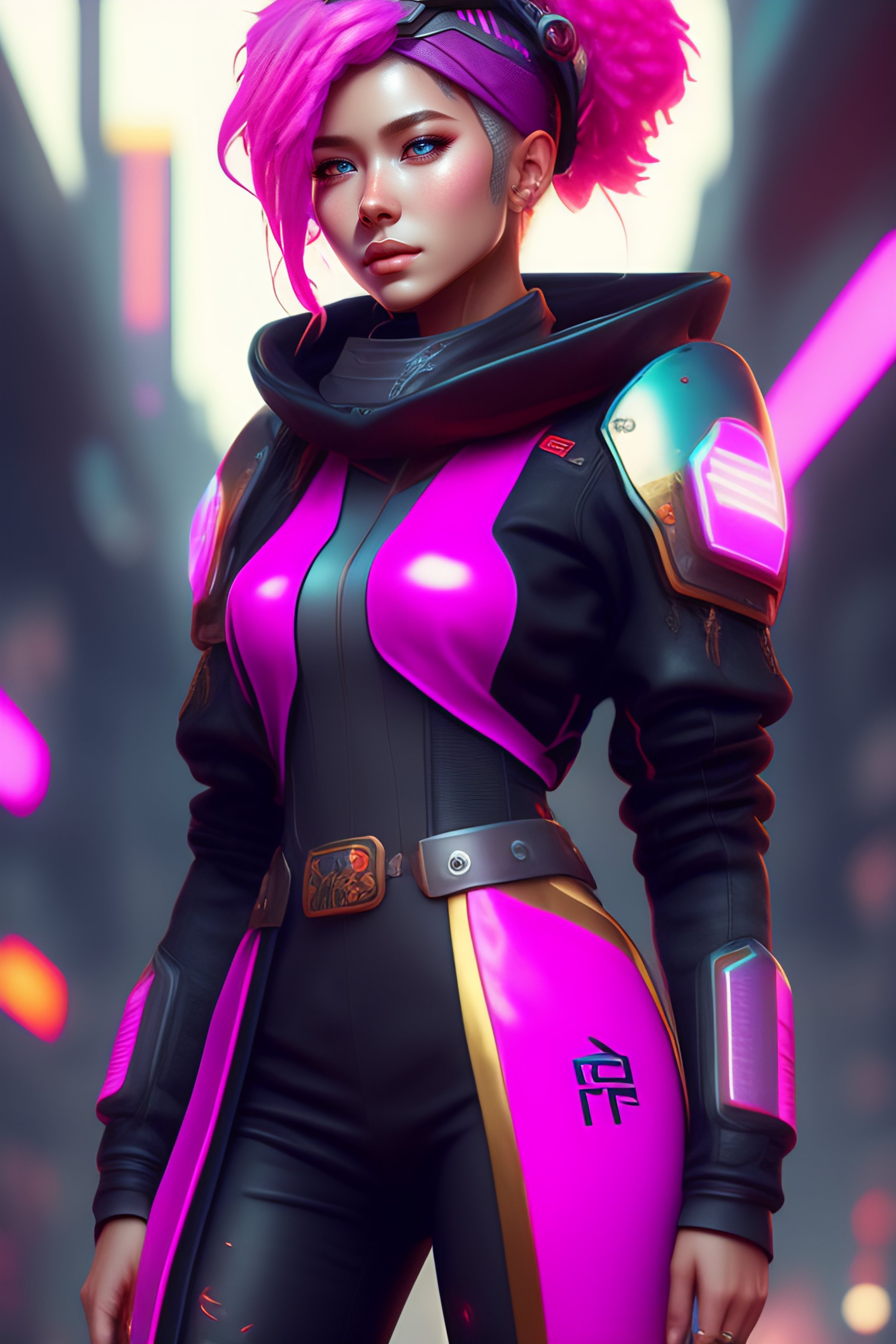 Lexica - Mech Punk clothes with short pink hair girl, battle status ...