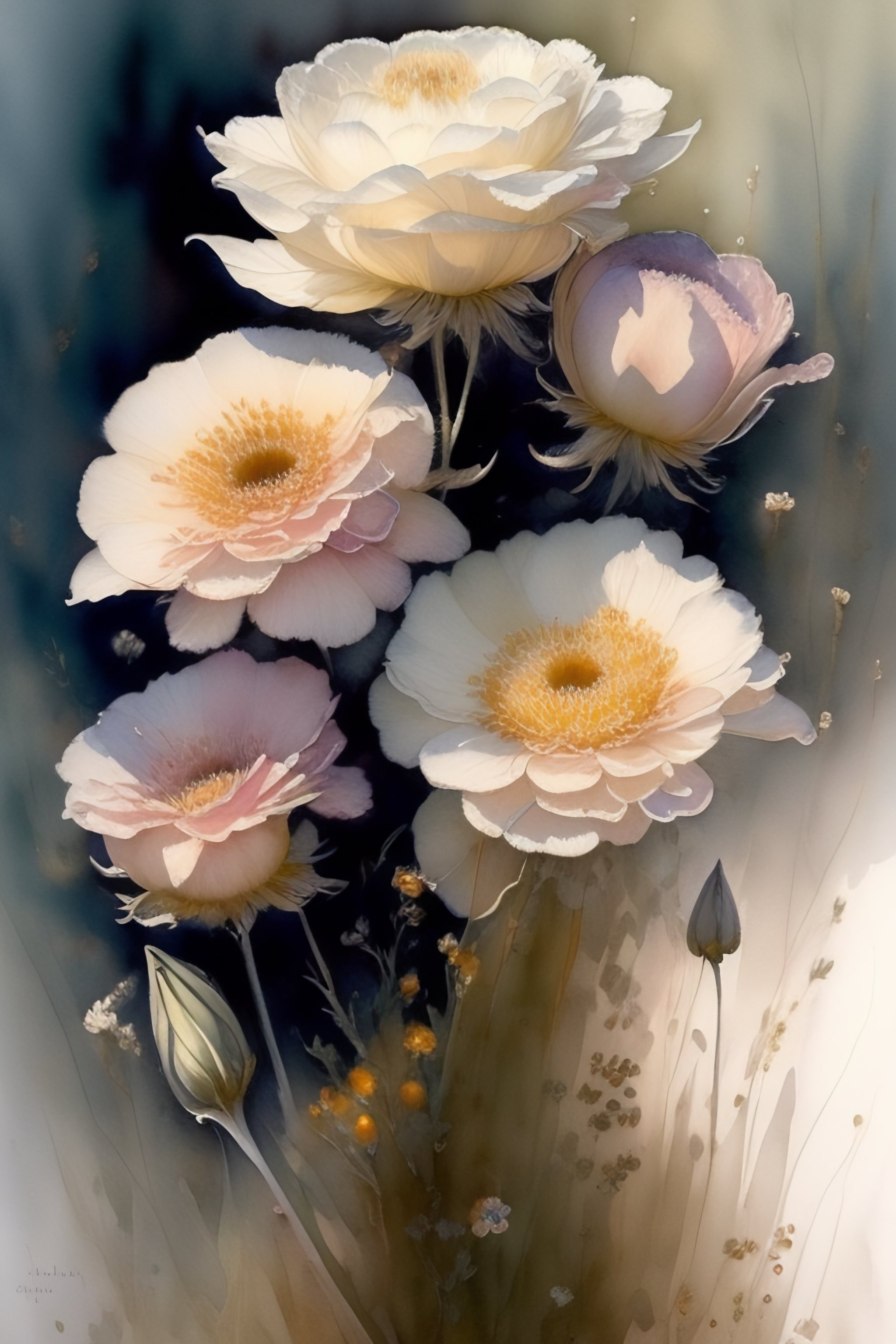 Lexica - Muted color!! watercolor of flowers,painterly, granular ...