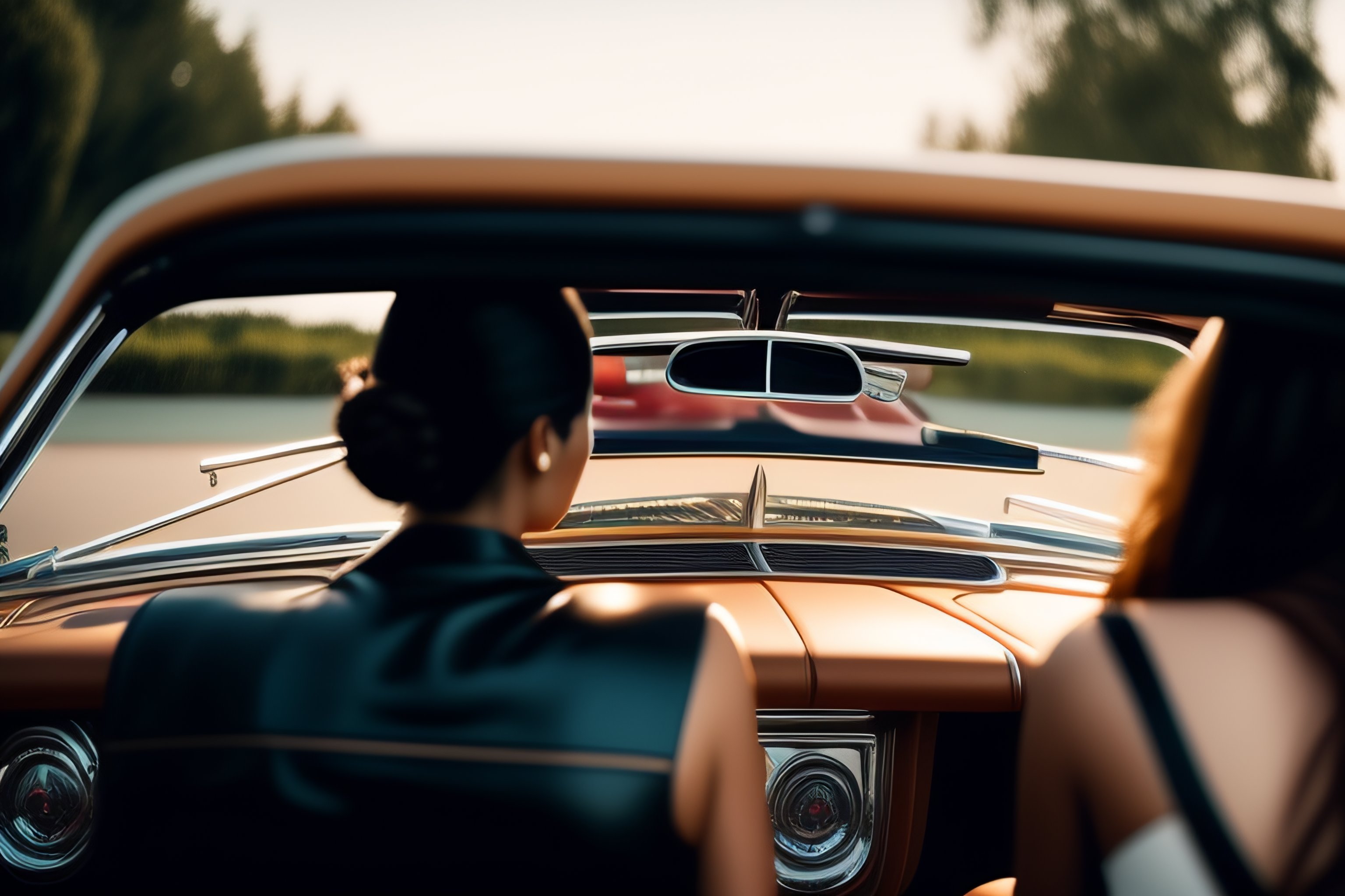 Lexica - Back of lowrider with women driving