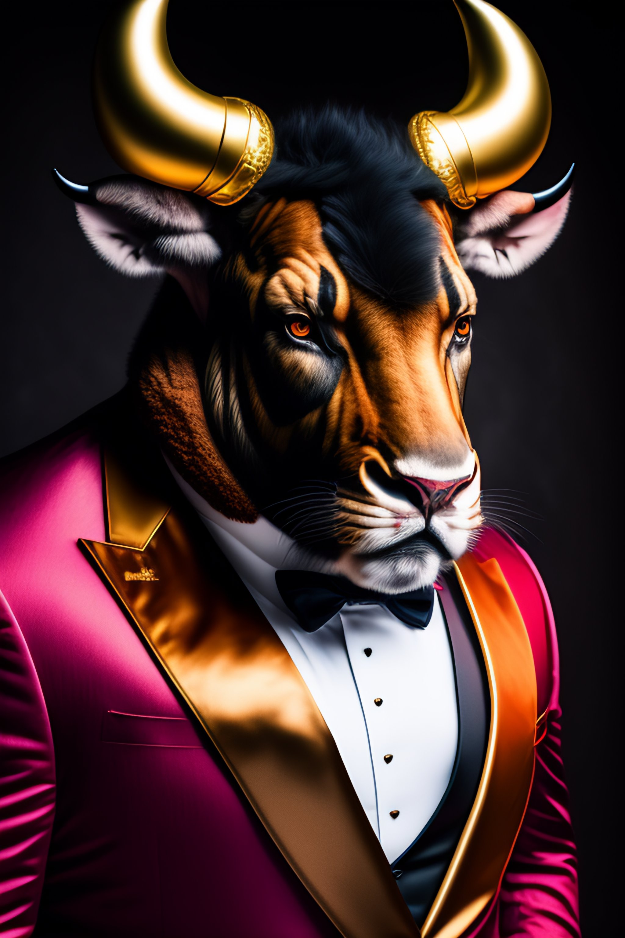 Lexica - Award winning photo of a mobster boss bull head, horns, angry ...