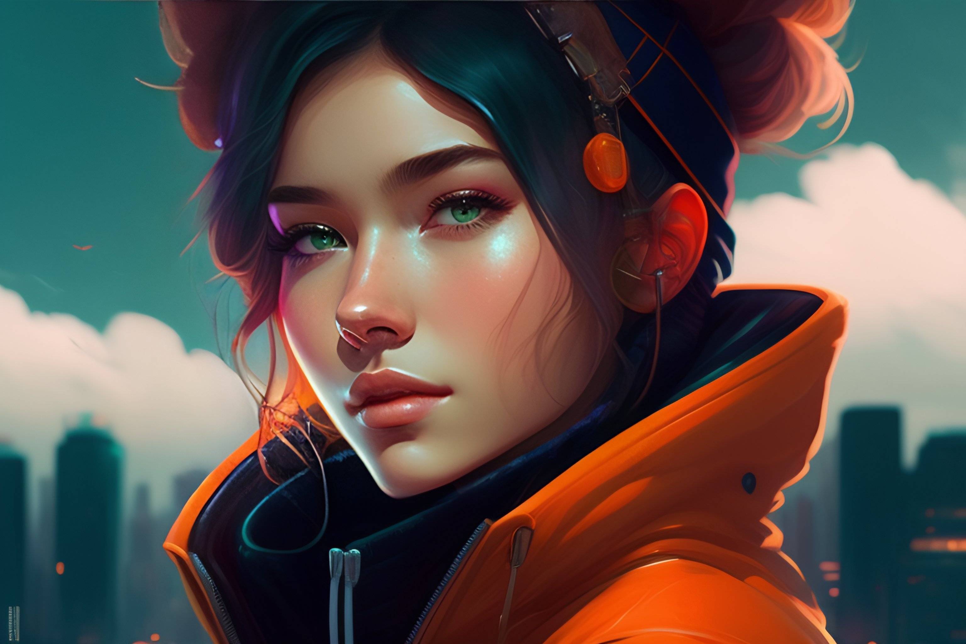 Lexica - Highly detailed portrait of a cloudpunk young seattle lady ...