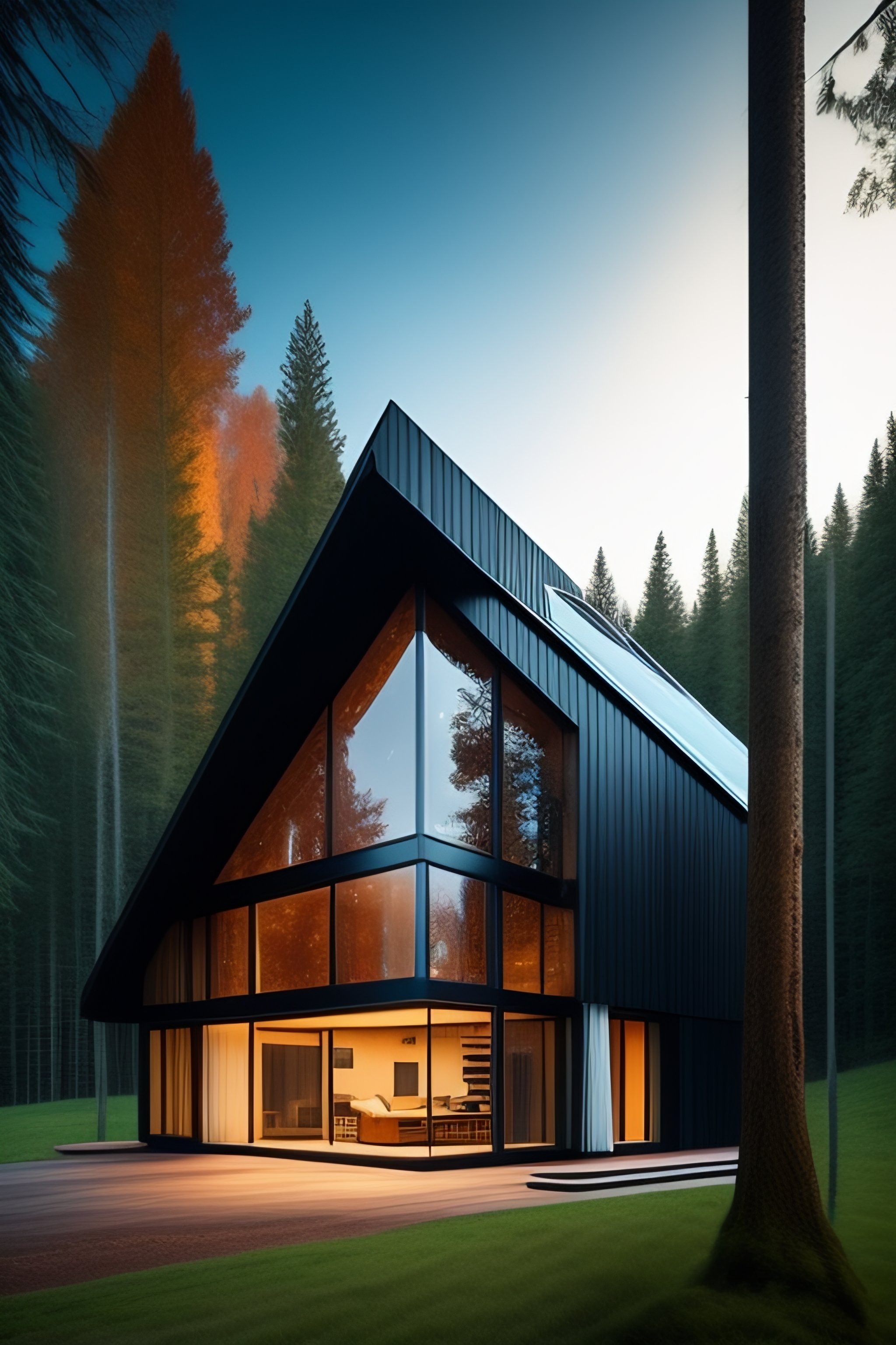 Lexica - Realistic modern cabin in the woods