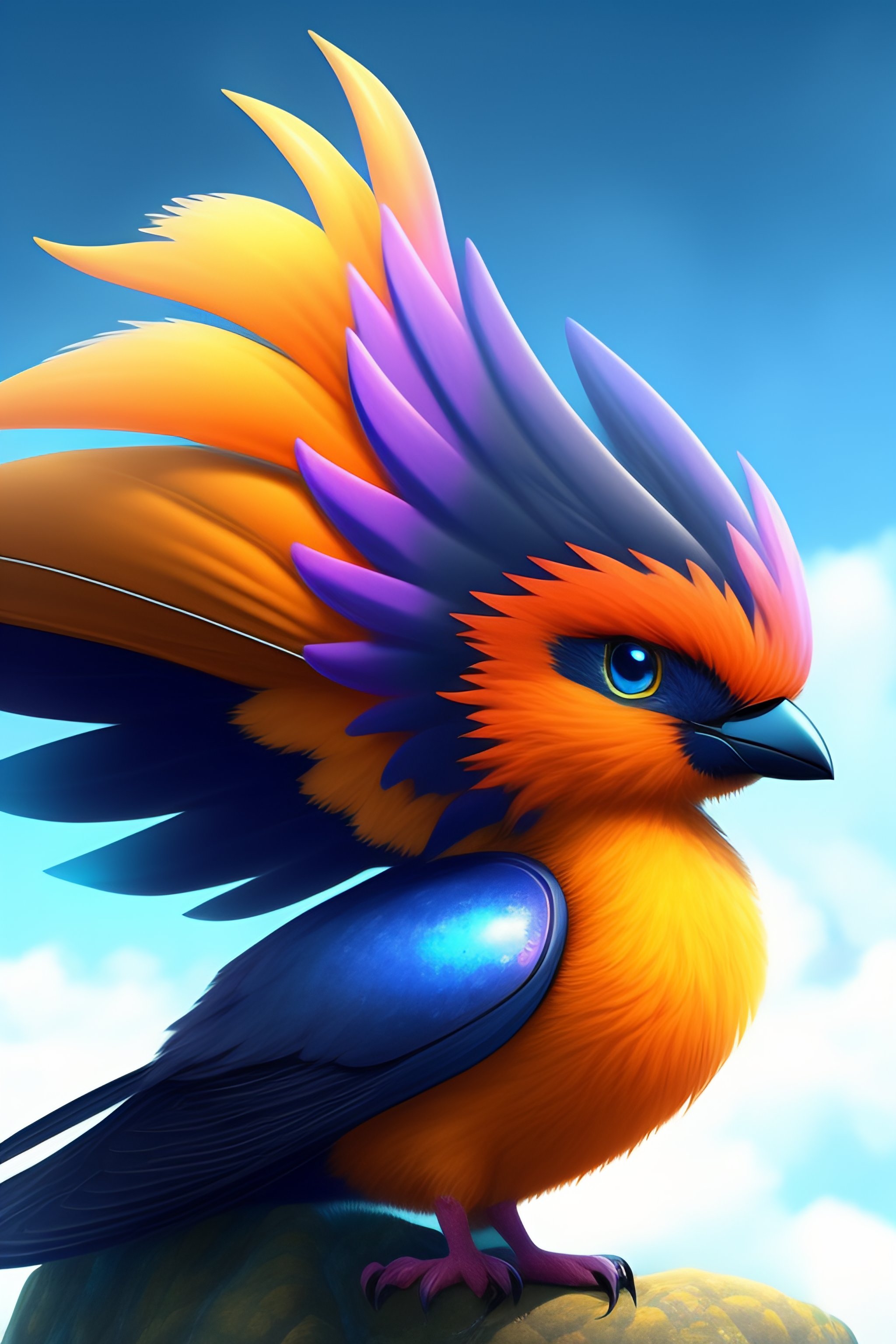 Lexica - A cute phoenix with big eyes and a black beak, it's feathers ...