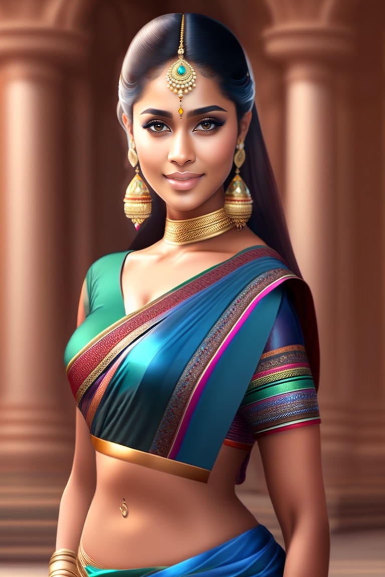 Lexica - Indian girl with curve body type, wearing half navel saree