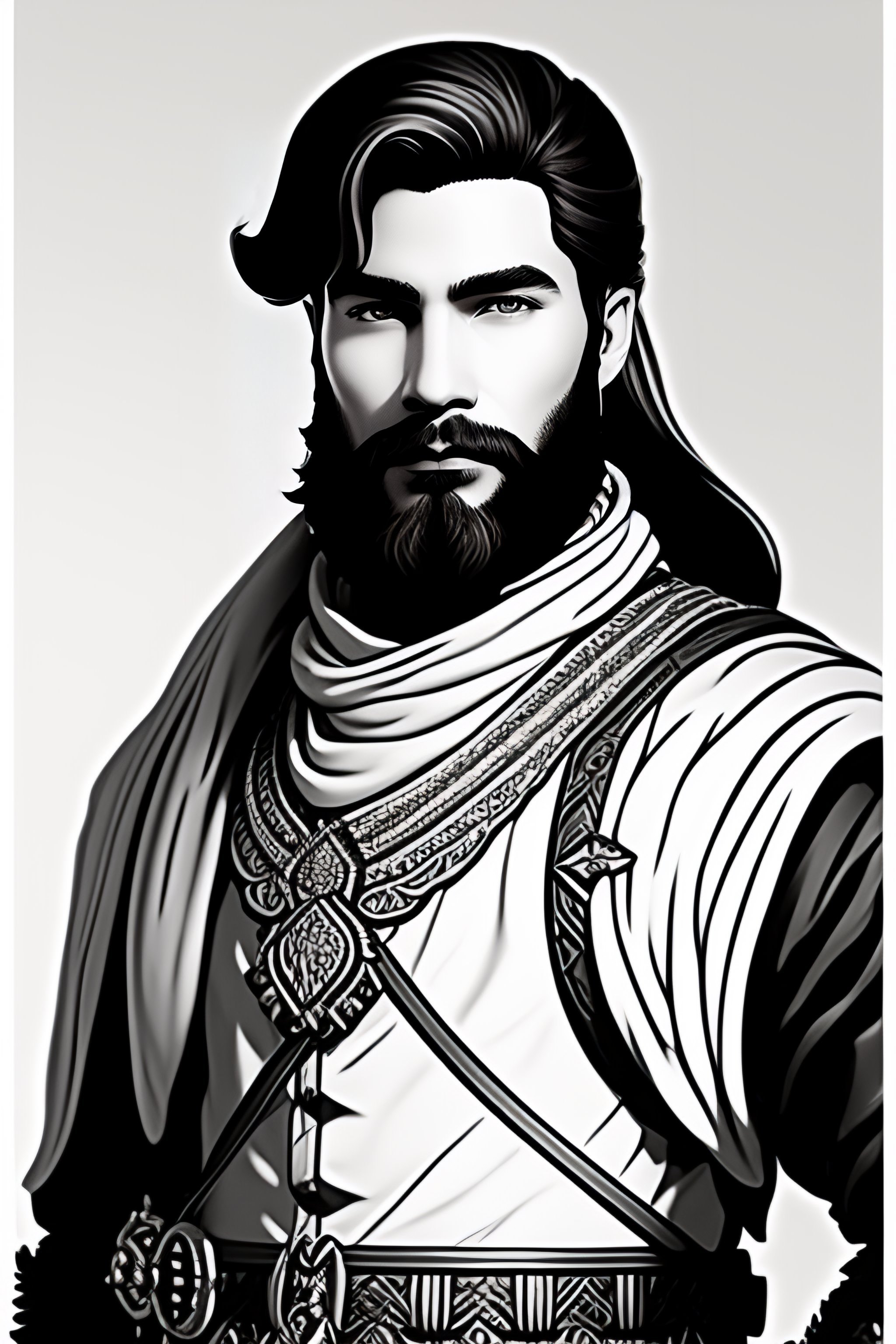 Lexica - Snoopy style detailed line art of D&D Male Human Ranger with beard