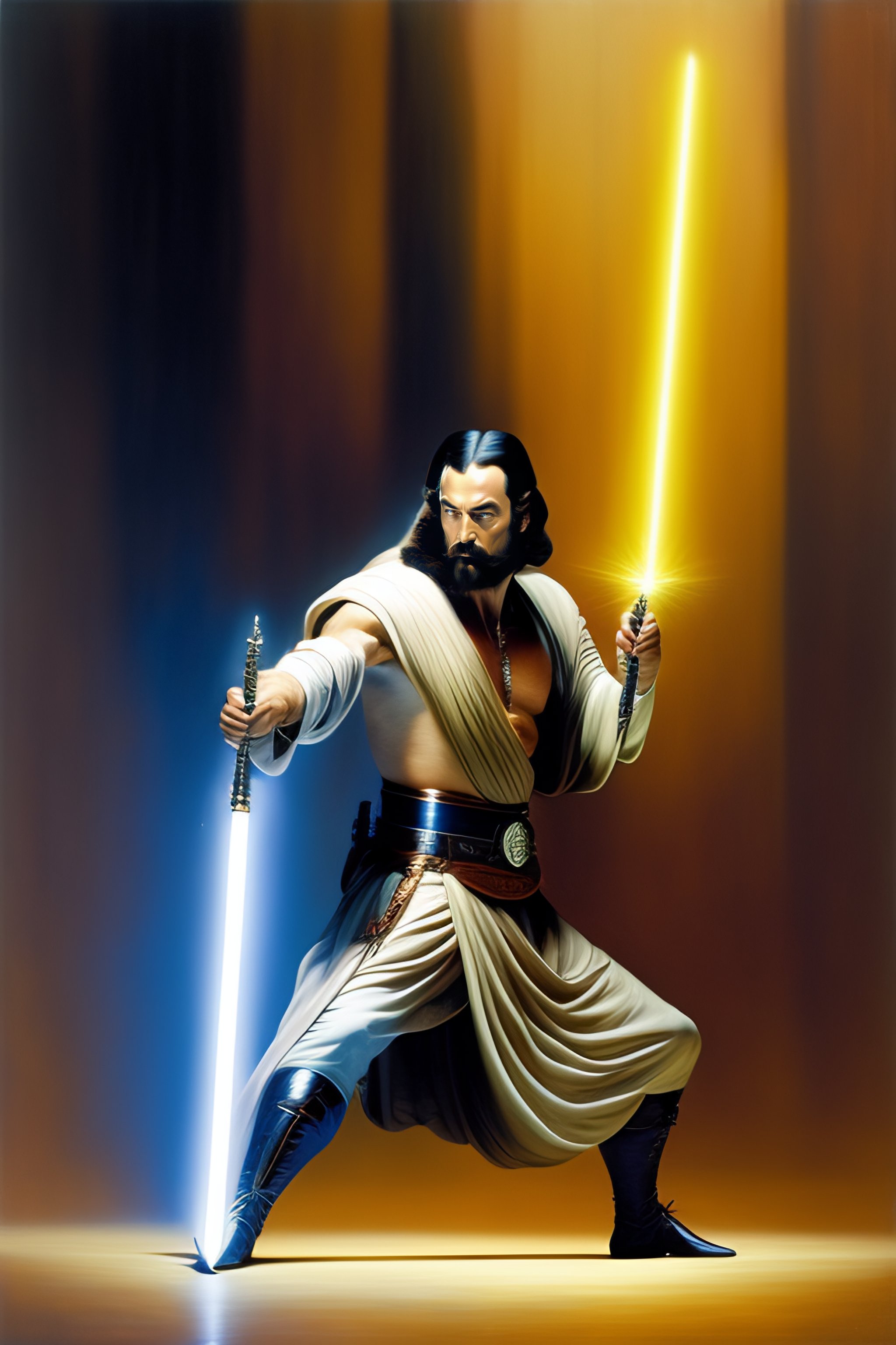 Lexica - Bi-wan kenobi with endless lighsaber drawn by salvador dali