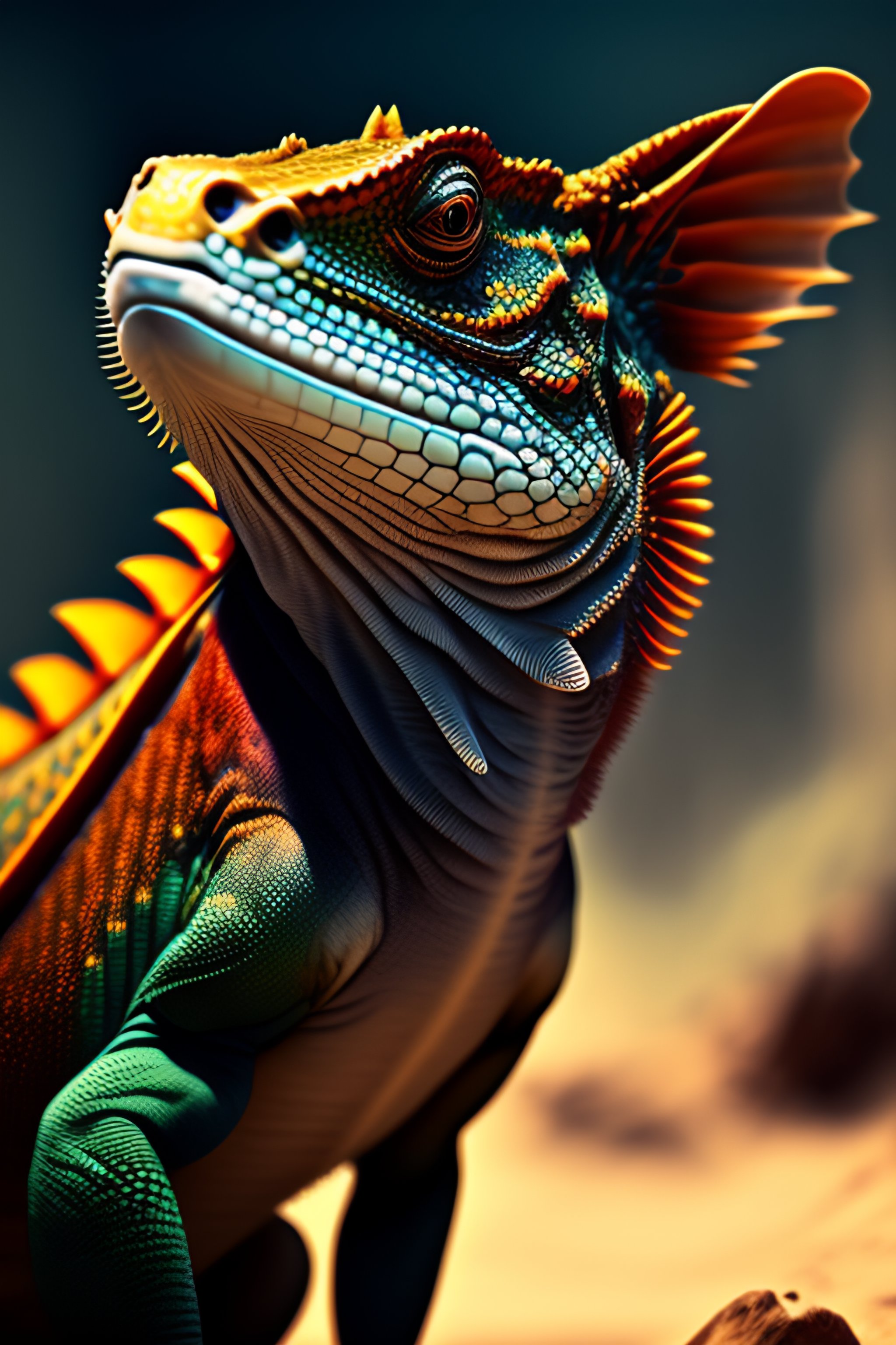 Lexica - Cool ronin iguana in a futuristic saloon