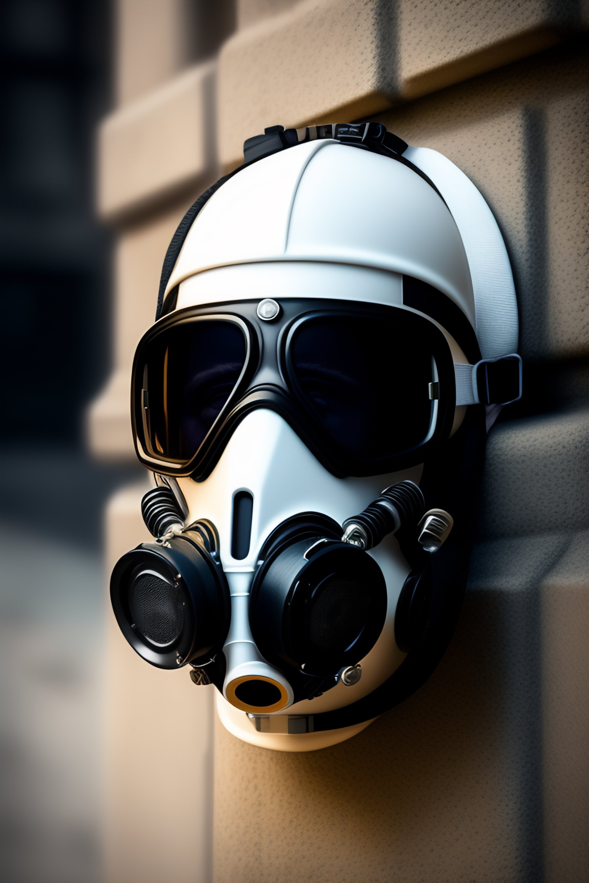 Lexica - Cyberpunk gas mask, white and black, intricate details, gaudi